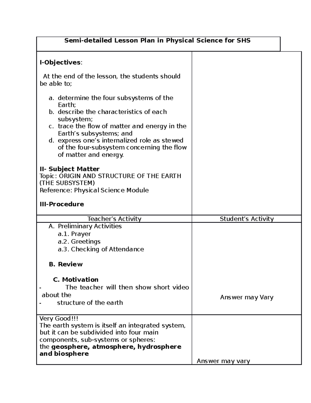 Dlp in 1stquarter - lesson plan - Semi-detailed Lesson Plan in Physical ...