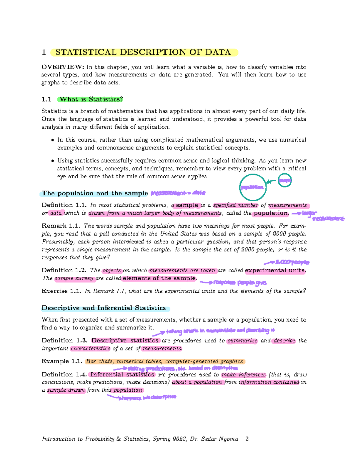 Lecture Note 1 - Describing Data with Numerical Measures - 1 STATISTICAL DESCRIPTION OF DATA ...