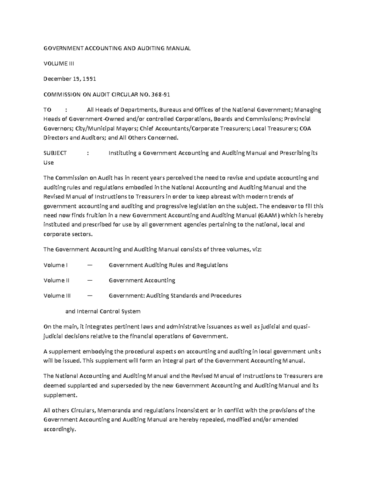 GAM for NGAs Volume III - Lecture - GOVERNMENT ACCOUNTING AND AUDITING ...