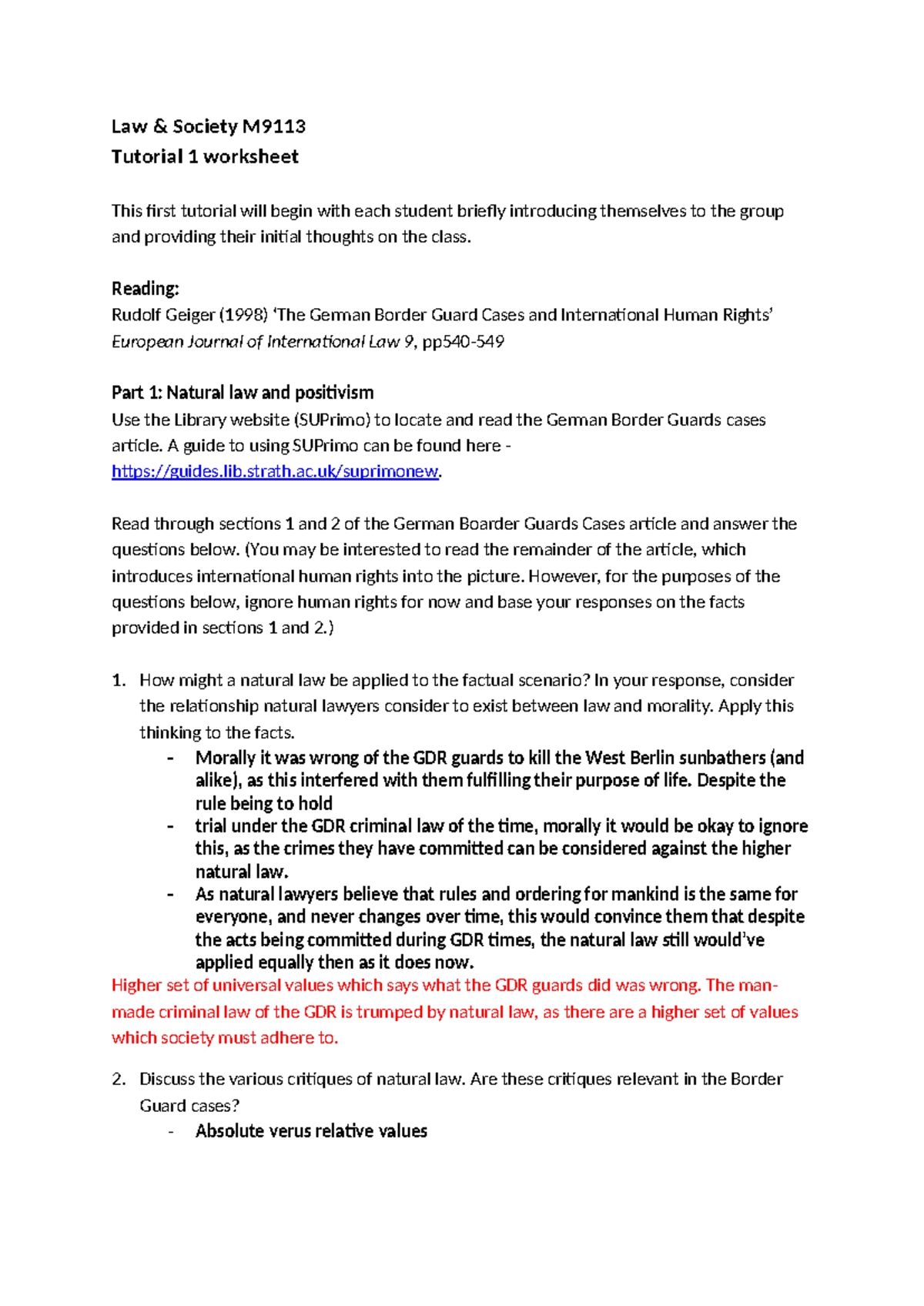 Tutorial 1 - Law & Society M Tutorial 1 worksheet This first tutorial ...