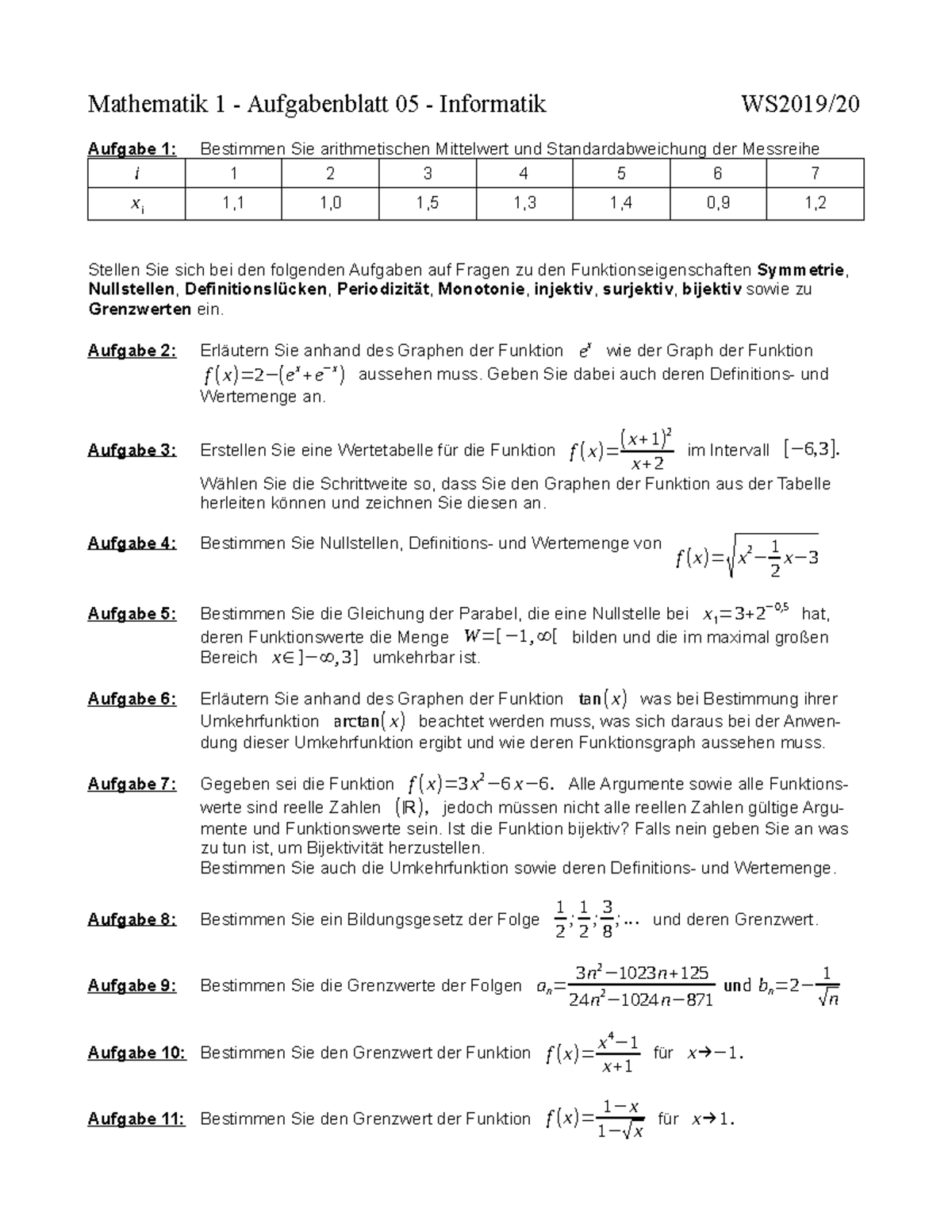 Mathe 1-Aufgabenblatt 05 WS2019 - Mathematik 1 - Aufgabenblatt 05 ...