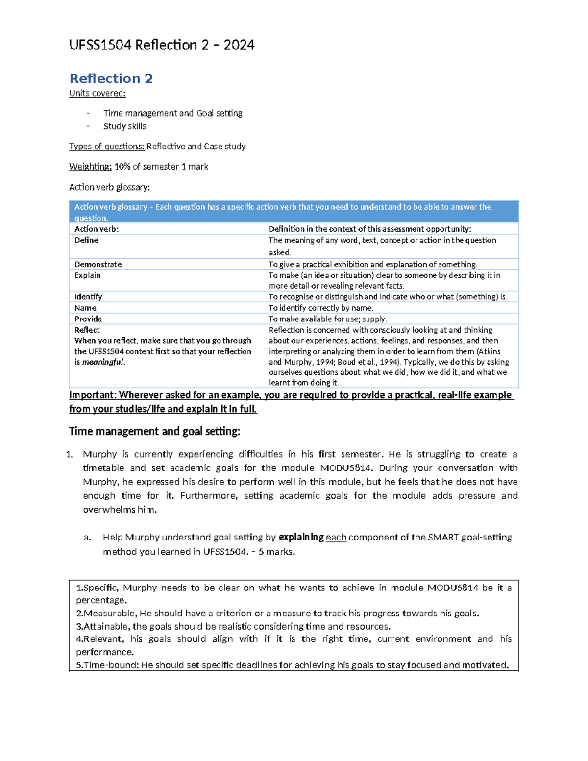 Reflection 2 done - Reflection 2 Units covered: Time management and ...