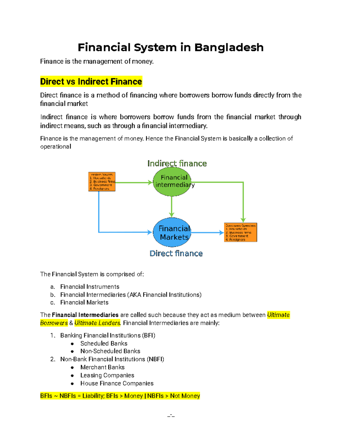 BM Summary for Notes - Financial System in Bangladesh Finance is the ...