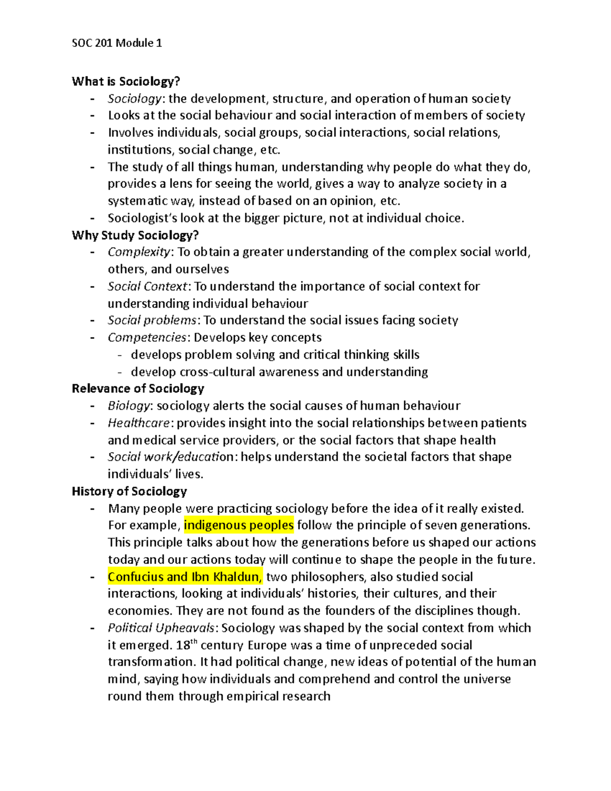 Module 1 notes from Soci 201 - SOCI 201 - UCalgary - Studocu