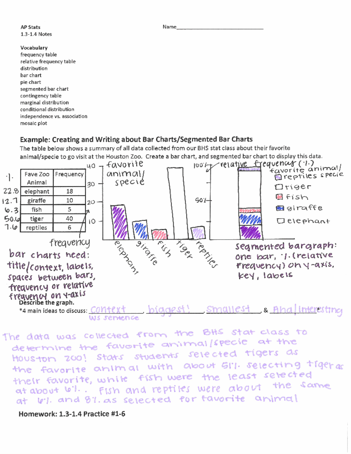 1.3-1.4 Notes KEY - Categorical Data - AP Stats Name Notes Vocabulary ...