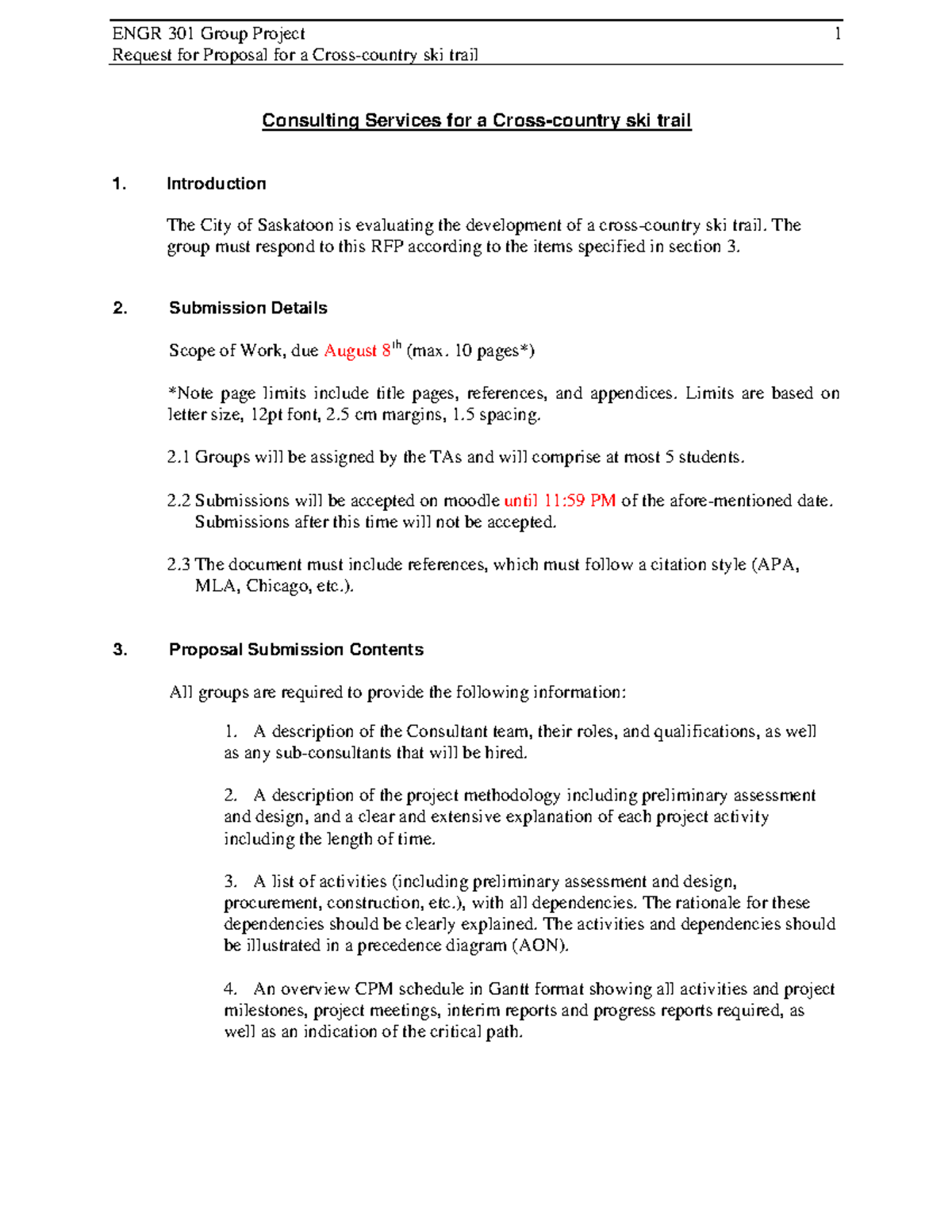 Team Project Assingment Summer 2021 - ENGR 301 Group Project 1 Request for Proposal for a - Studocu