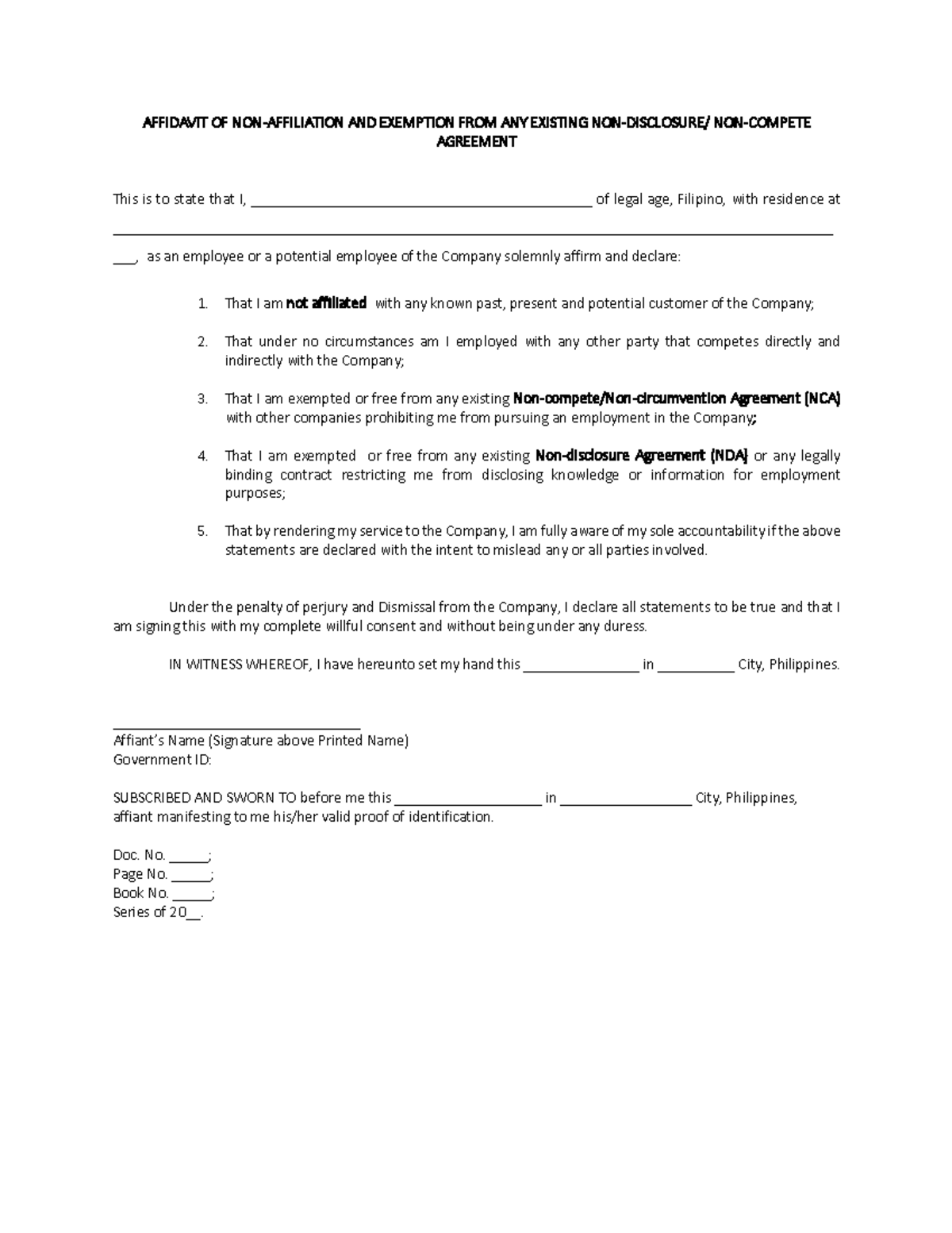 Affidavit-of-non-affiliation-philippines compress - AFFIDAVIT OF NON ...