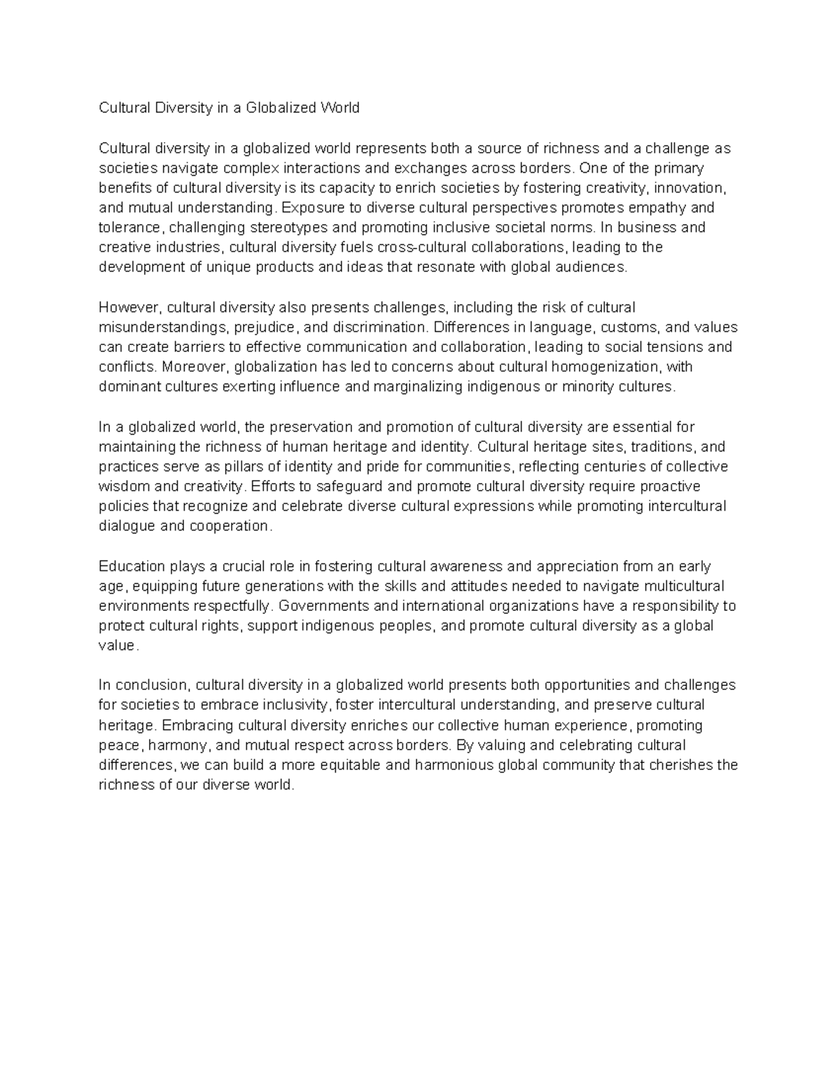 CH6 - SOME HELPFUL ESSAYS - Cultural Diversity in a Globalized World ...