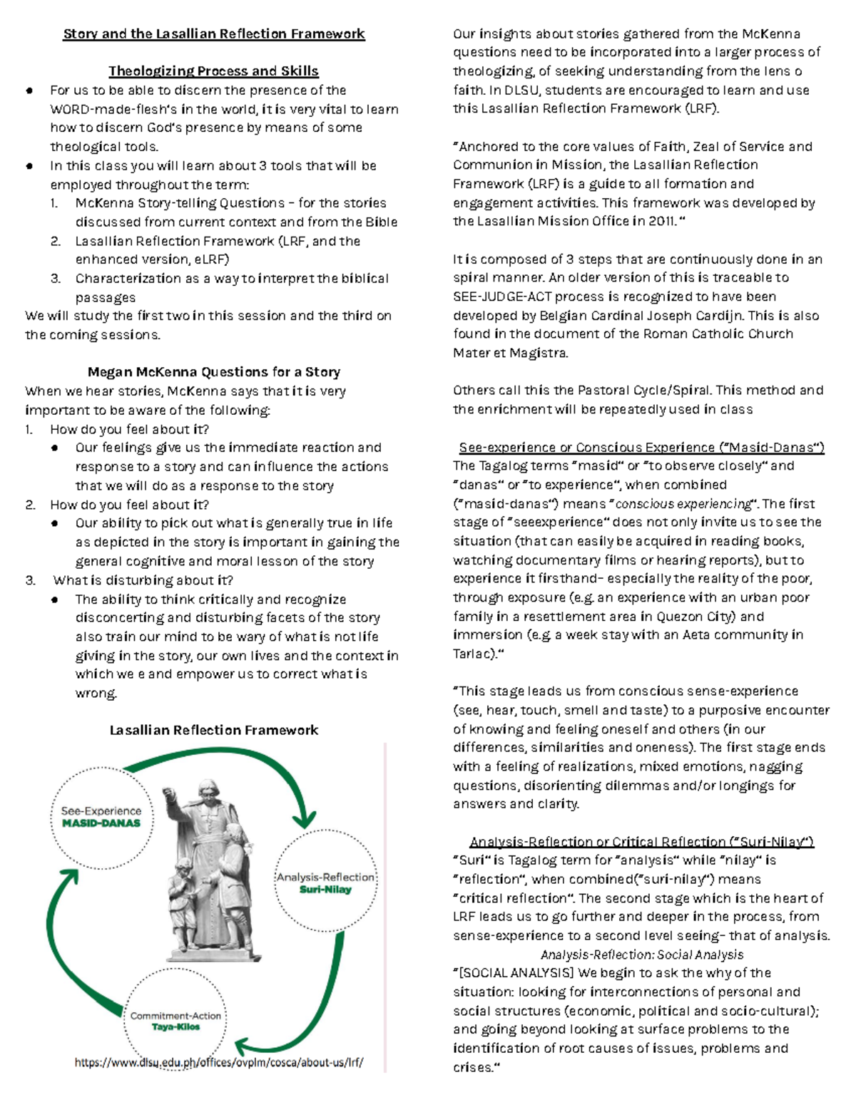 L Cenwrd long test 2 reviewer - Story and the Lasallian Reflection ...