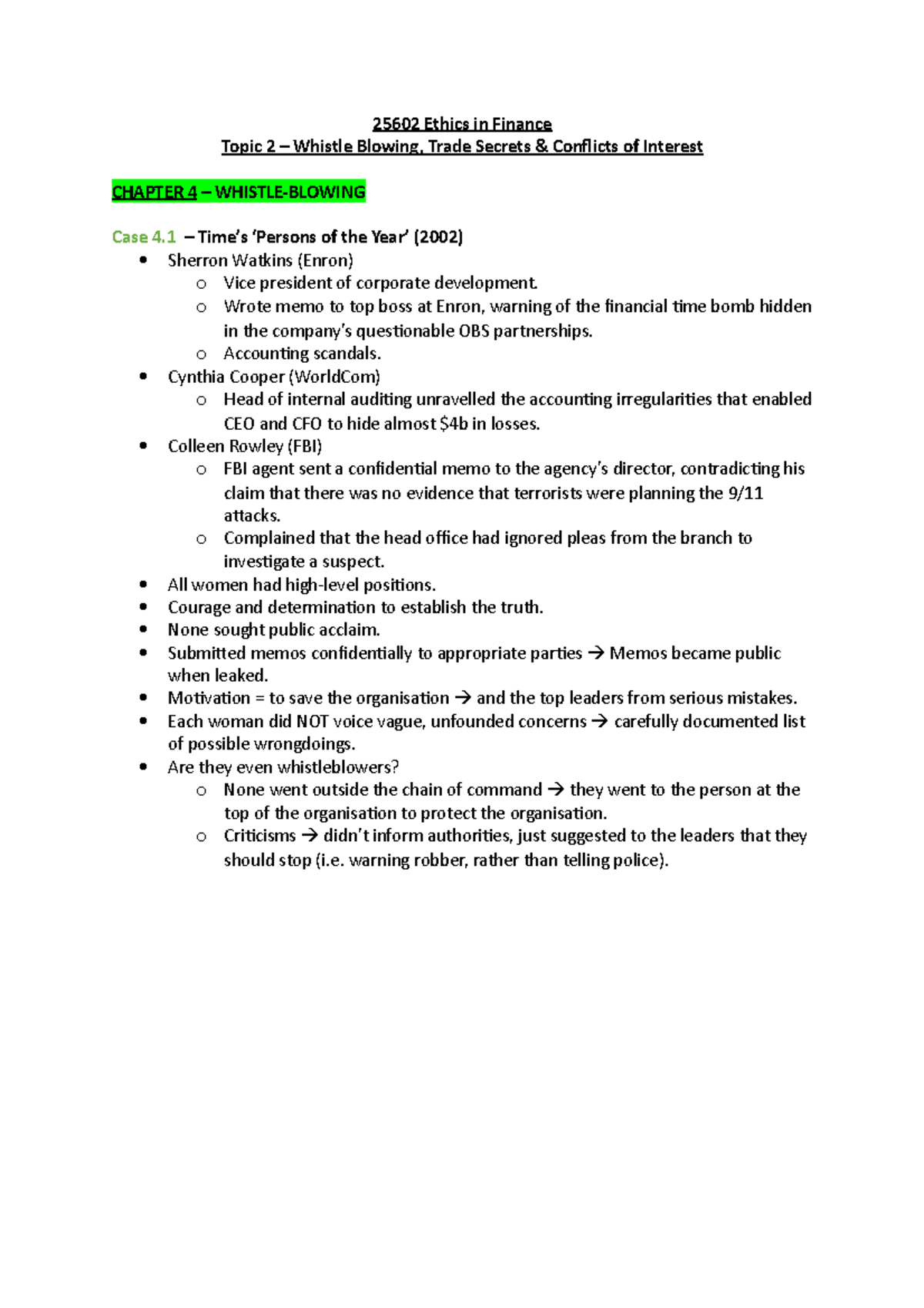 Topic 2 - Whistle Blowing, Trade Secrets & Conflicts of Interest ...