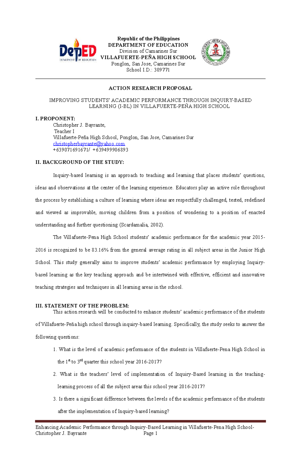 424411584 Sample Action Research Proposal Dep Ed Camsur Format docx ...