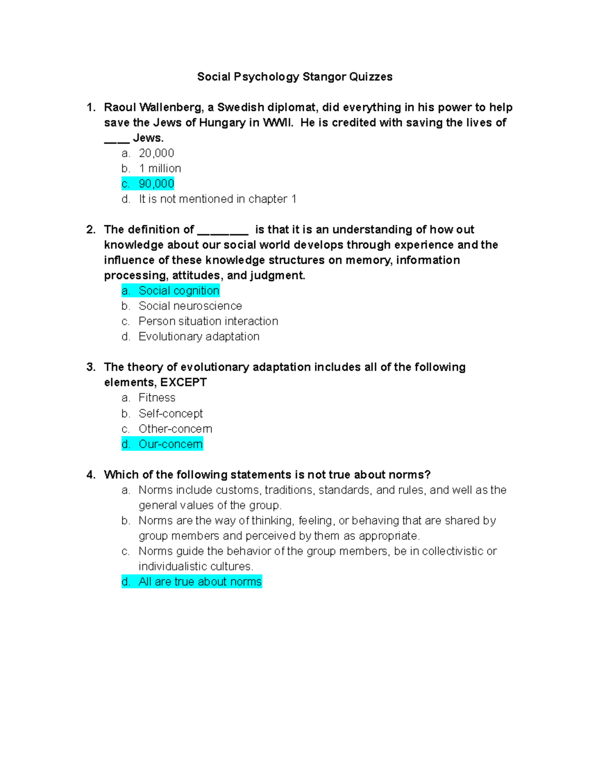 Social Psychology Stangor Quizzes - Google Docs - Social Psychology ...