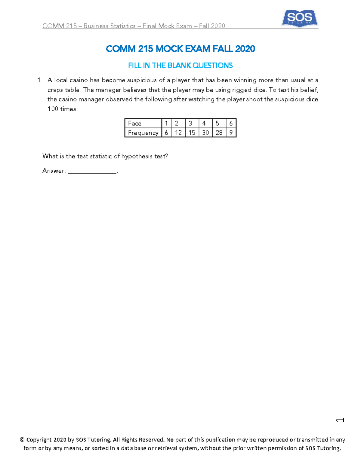 Concordia COMM 215 F20 Final Mock Exam - © Copyright 2020 by SOS ...