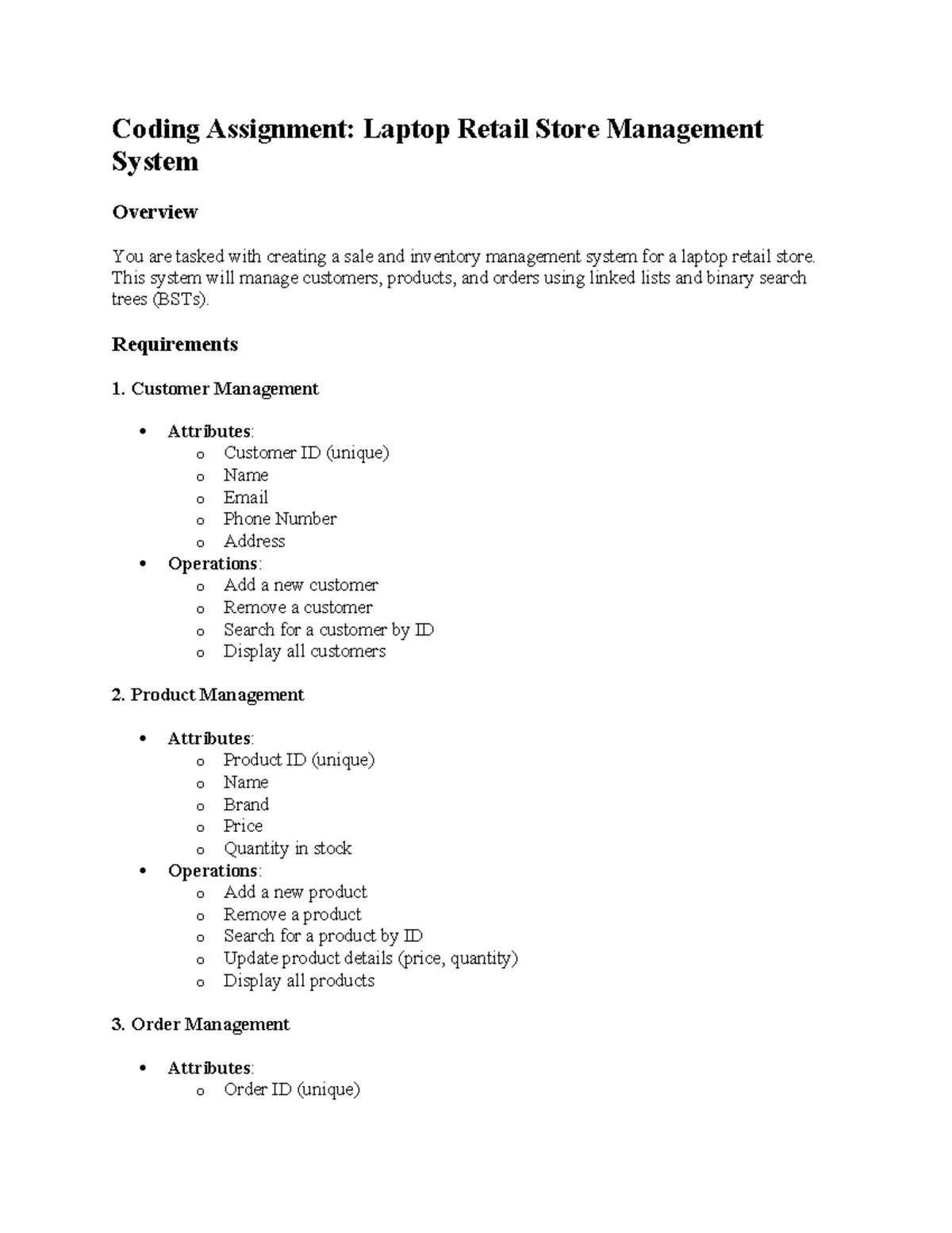 Coding Assignment 2 This System Will Manage Customers Products And Orders Using Linked Lists