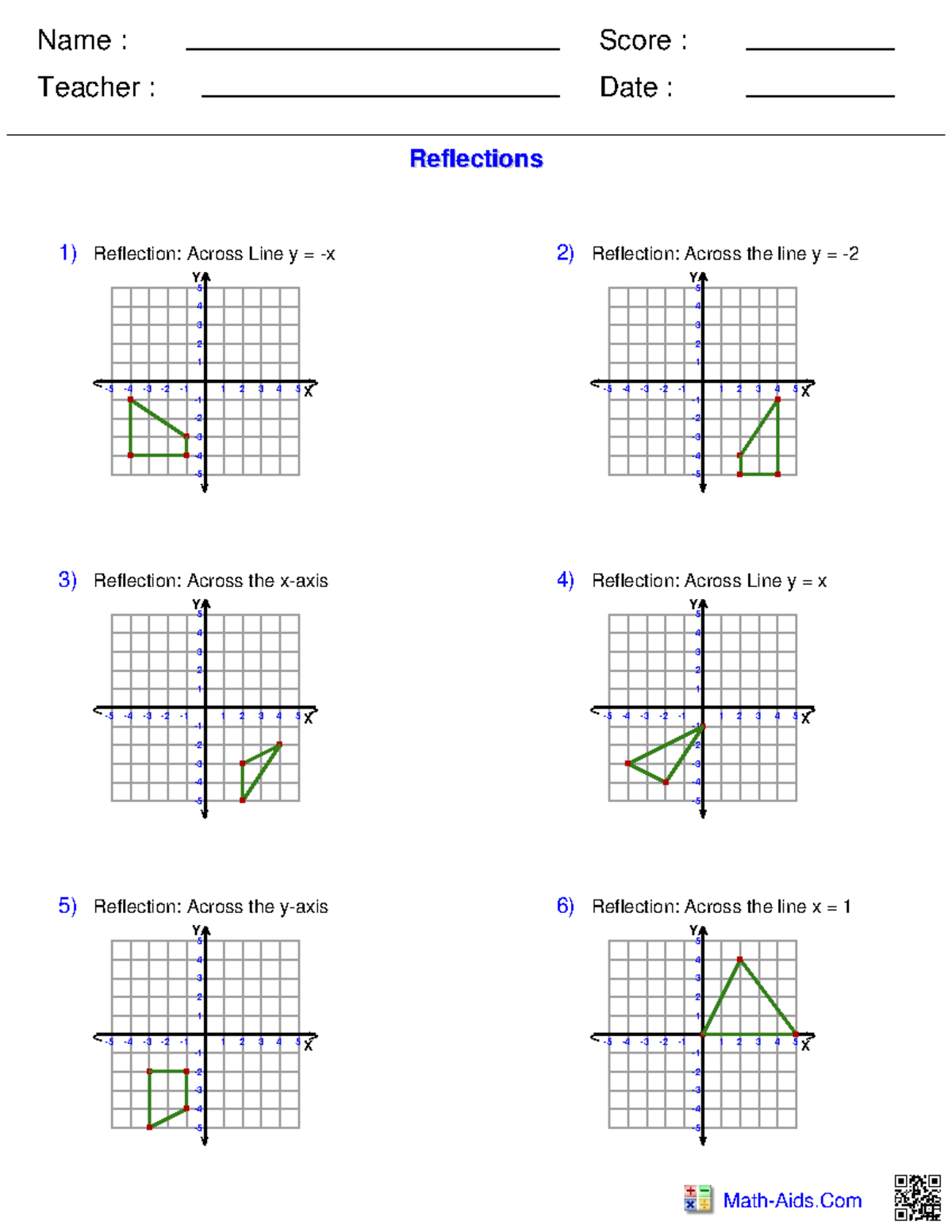 Kaleb Ferguson - Reflections number 5 sheet Math-Aids - Name : Teacher ...