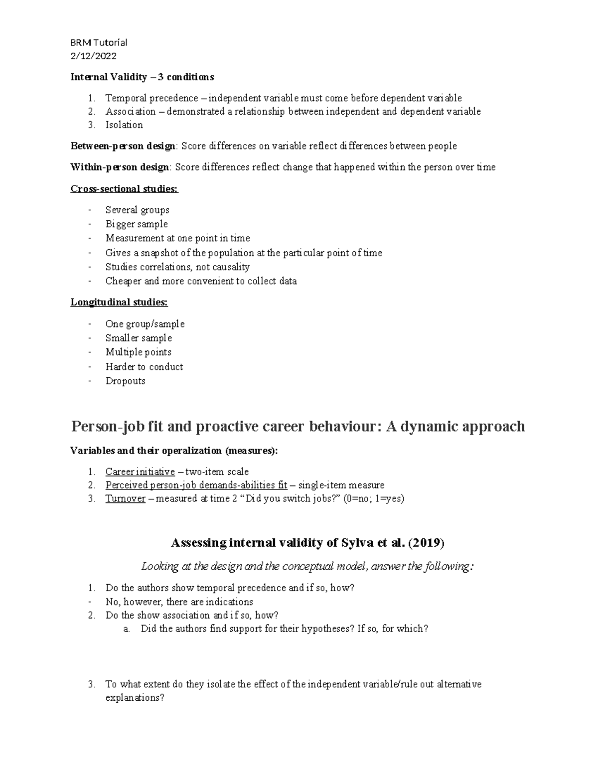 OPBRM.......... - BRM Tutorial 2/12/ Internal Validity – 3 conditions 1 ...