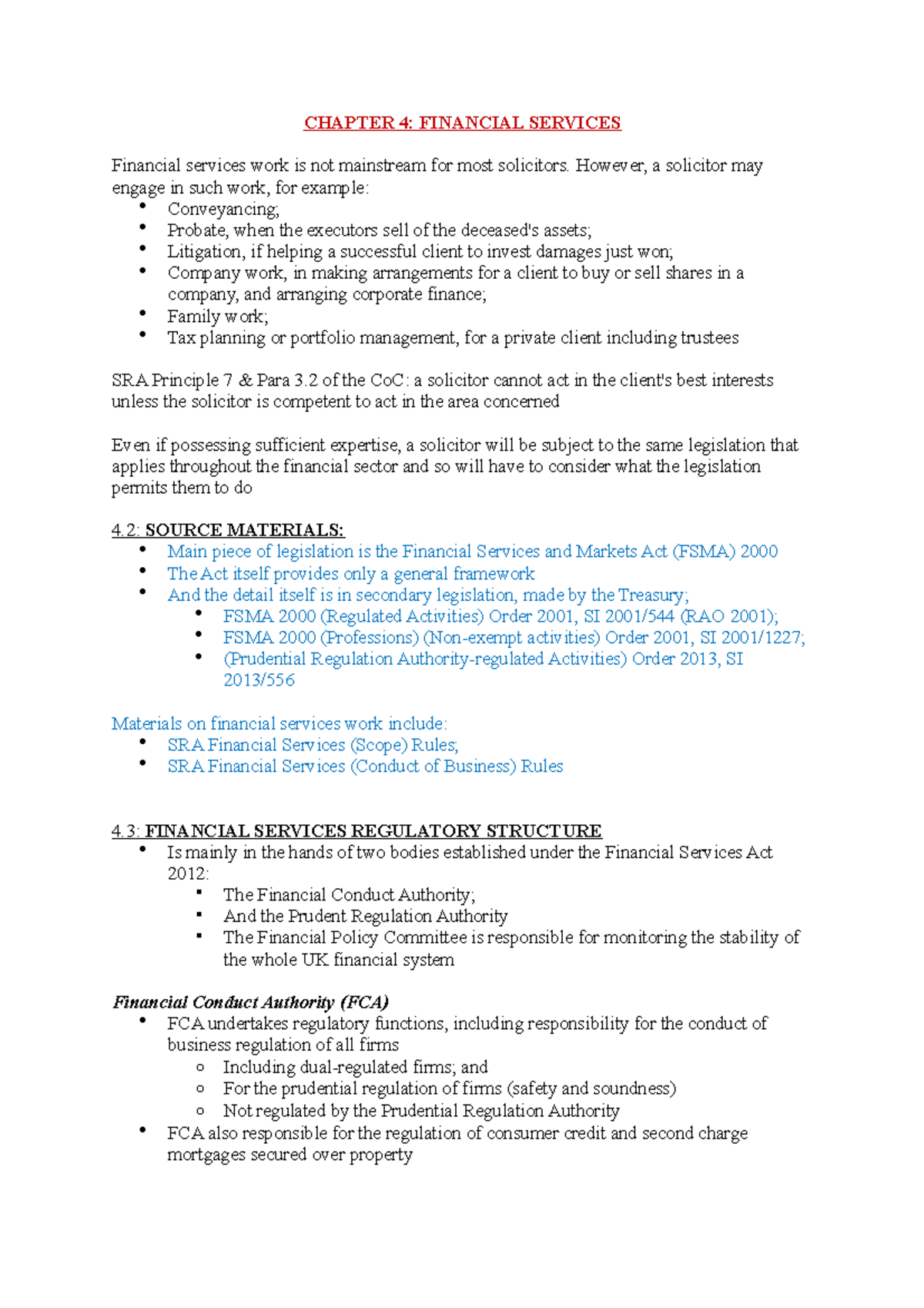 Legal services reading - CHAPTER 4: FINANCIAL SERVICES Financial ...