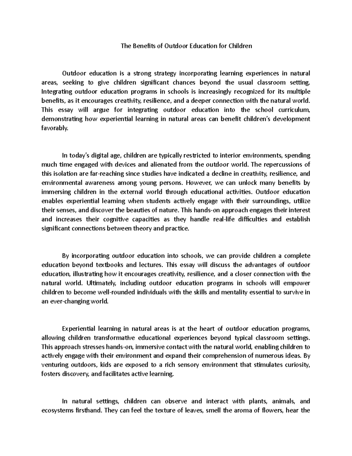 The Benefits of Outdoor Education for Children - Integrating outdoor ...