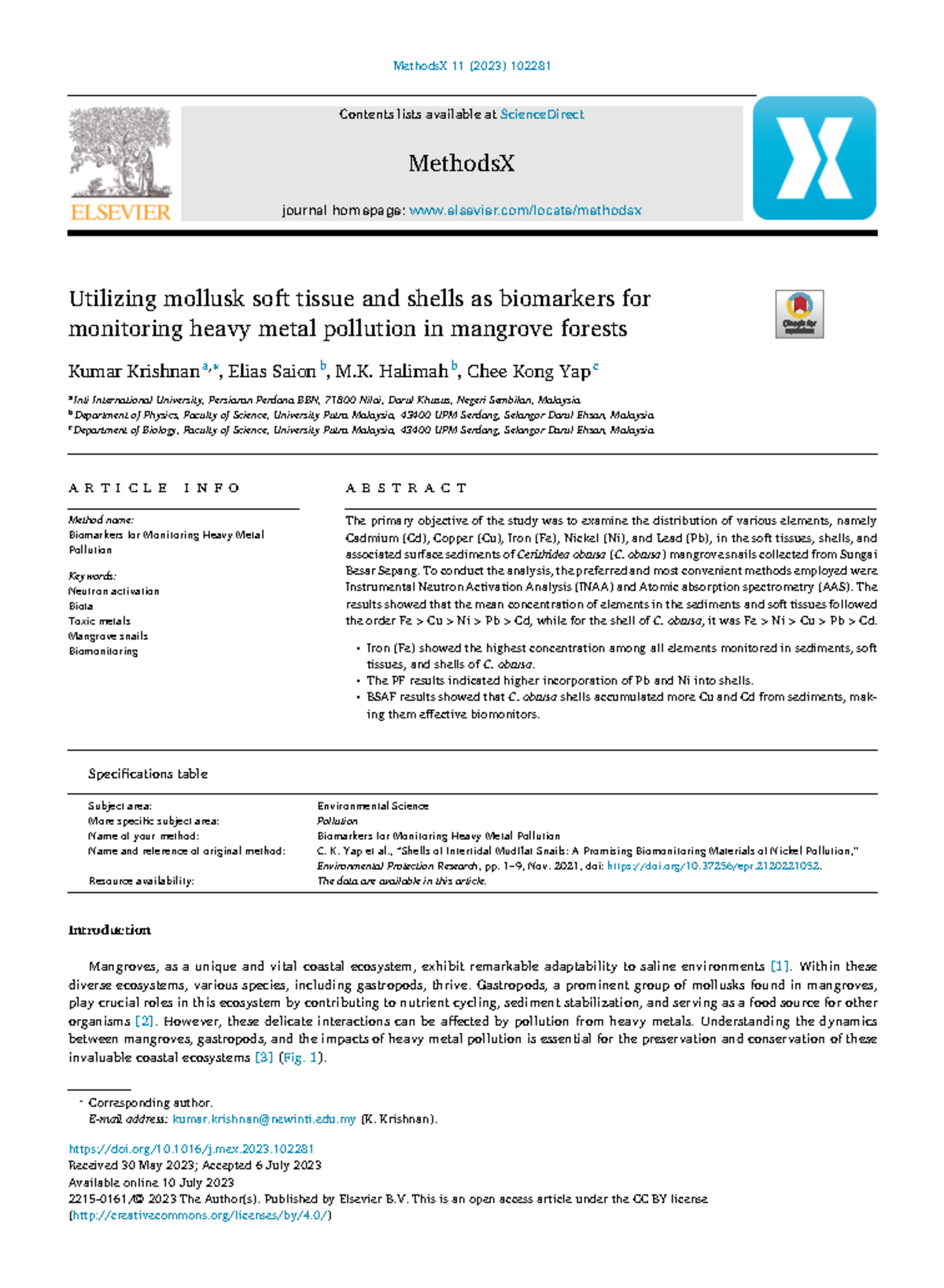 Article 1 CMT560 - MethodsX 11 (2023) 102281 Contents lists available at ScienceDirect MethodsX ...