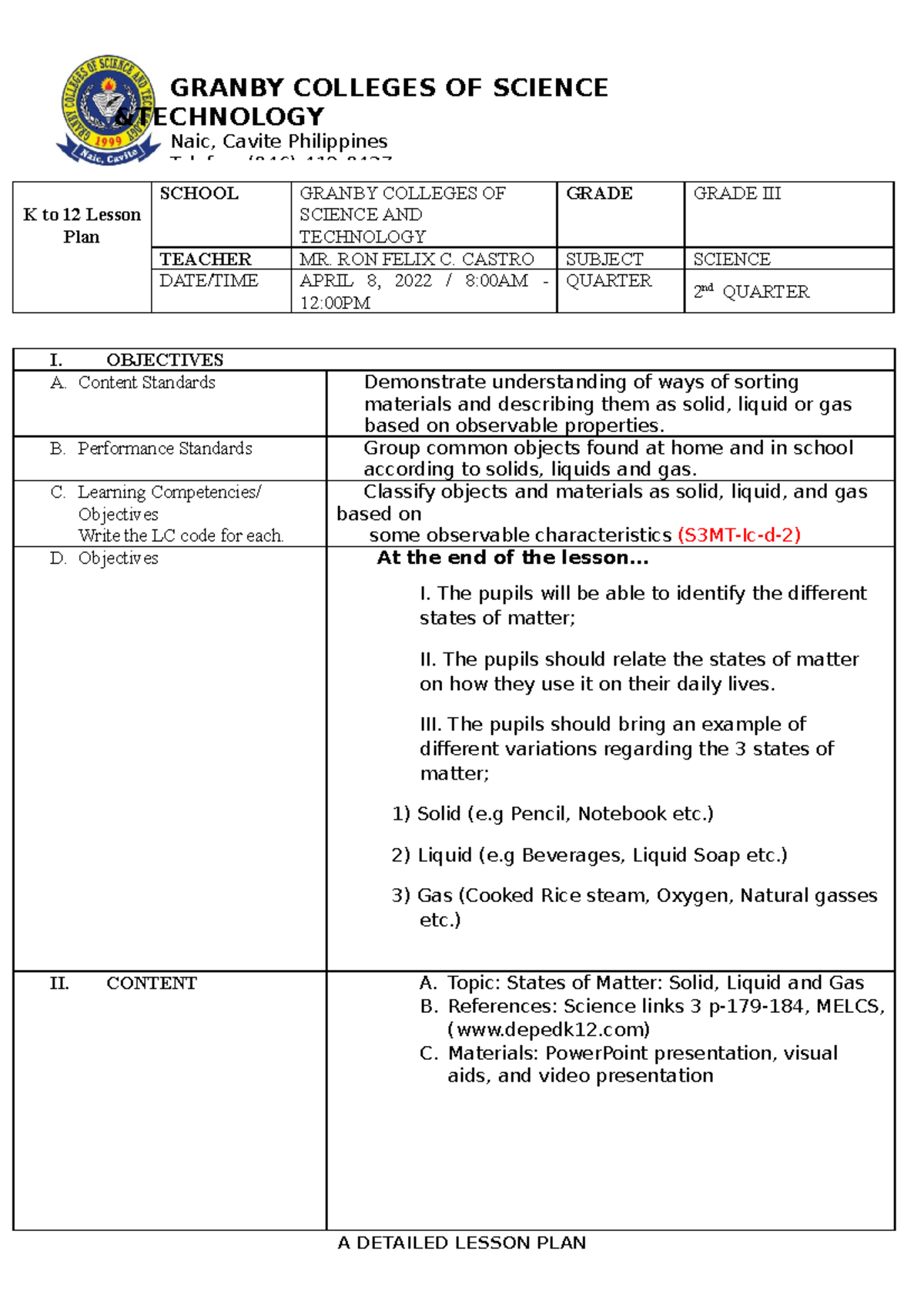 Castro 4A'S Lesson PLAN- Detailed- Lesson-PLAN - GRANBY COLLEGES OF ...