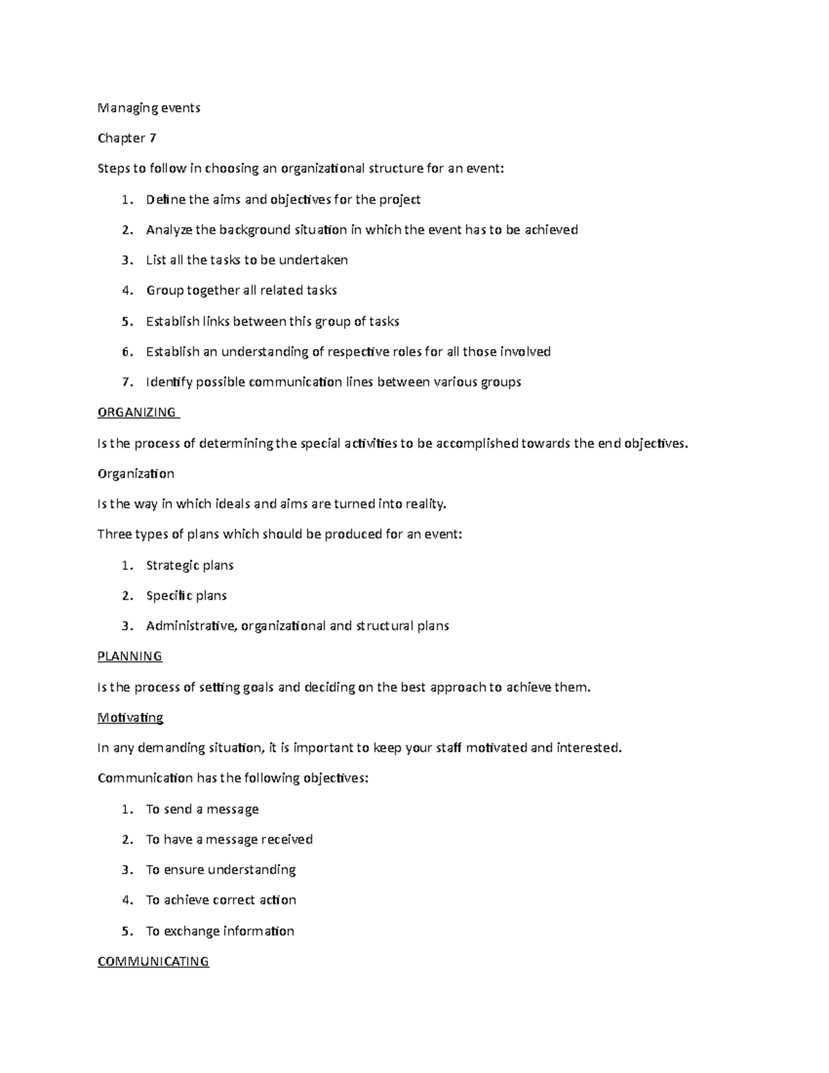 Chapter 7 - Managing Events - Managing events Chapter 7 Steps to follow in choosing an - Studocu