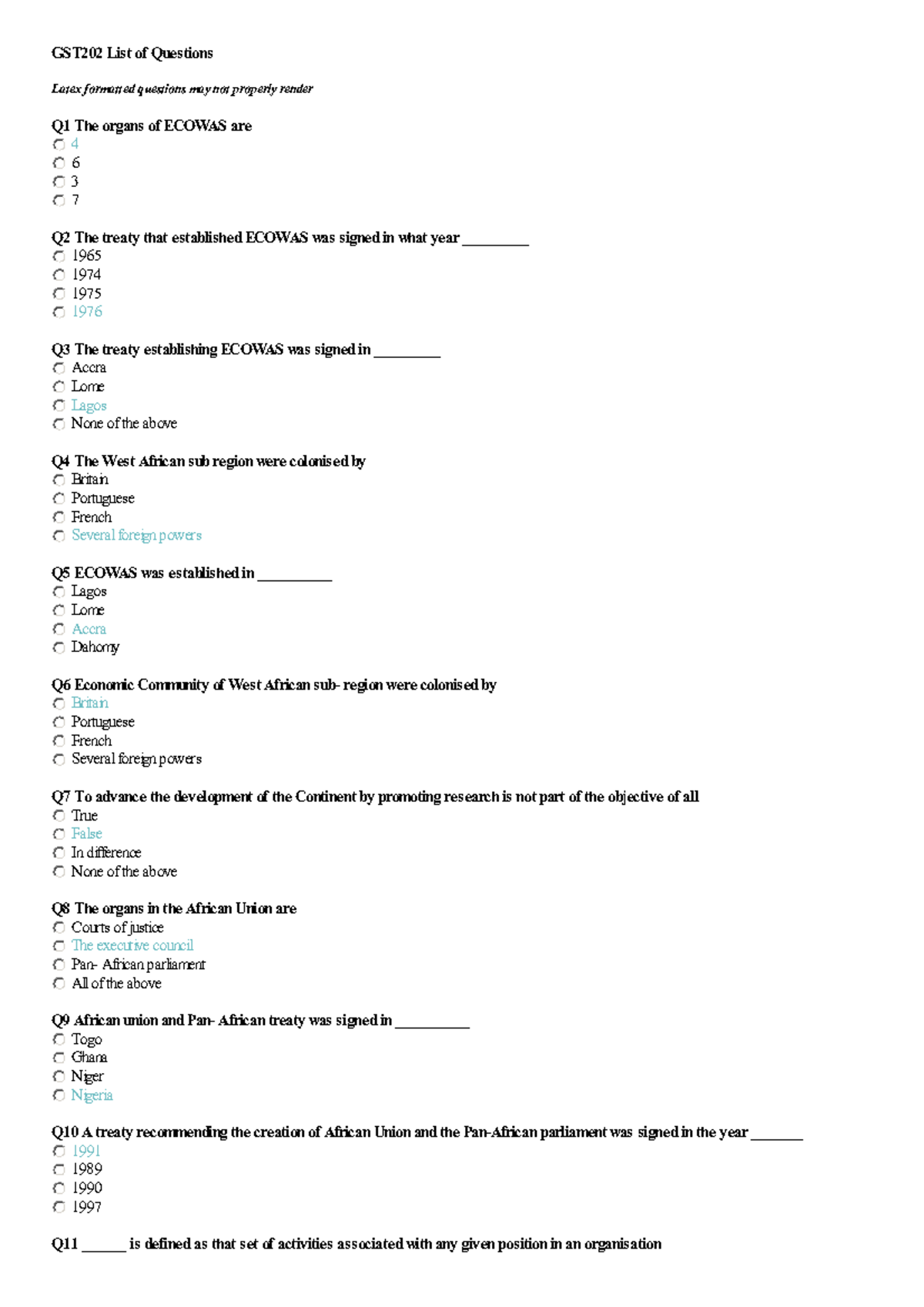 GST202 2017 - GST202 List of Questions Latex formatted questions may ...