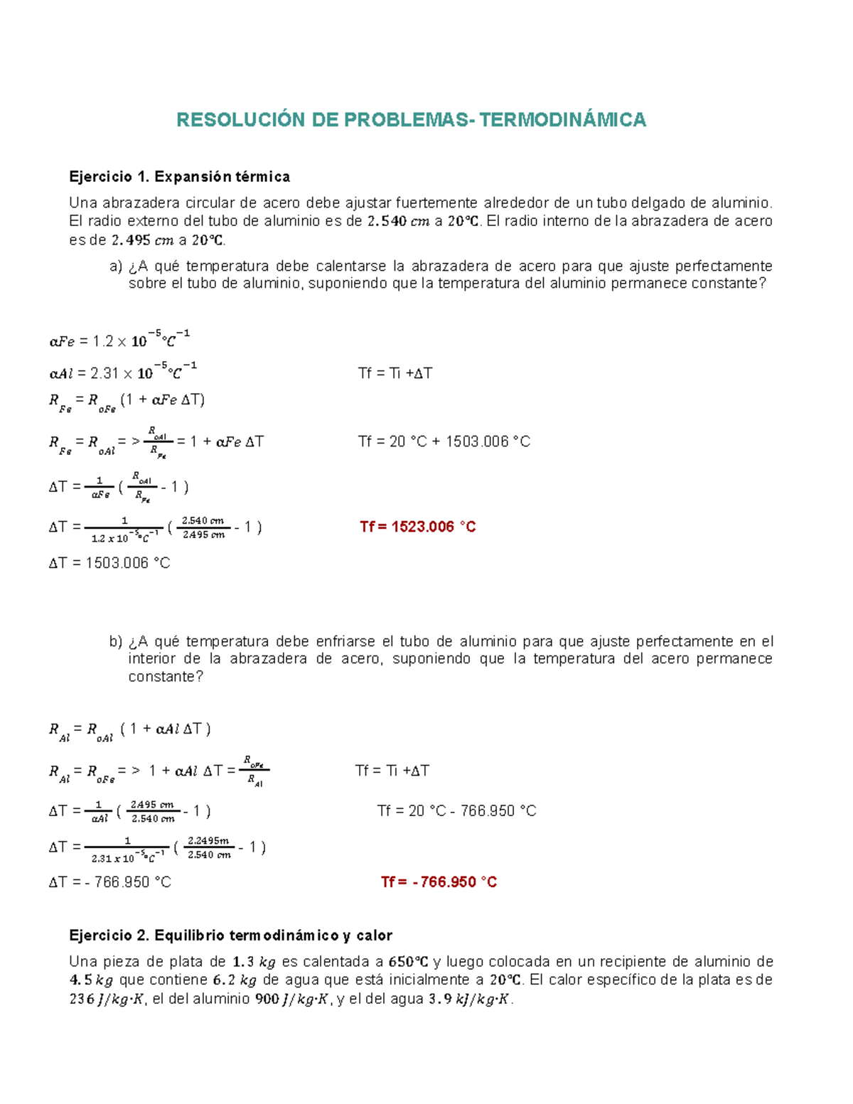Actividad 7 Termodinamica - RESOLUCIÓN DE PROBLEMAS- TERMODINÁMICA ...