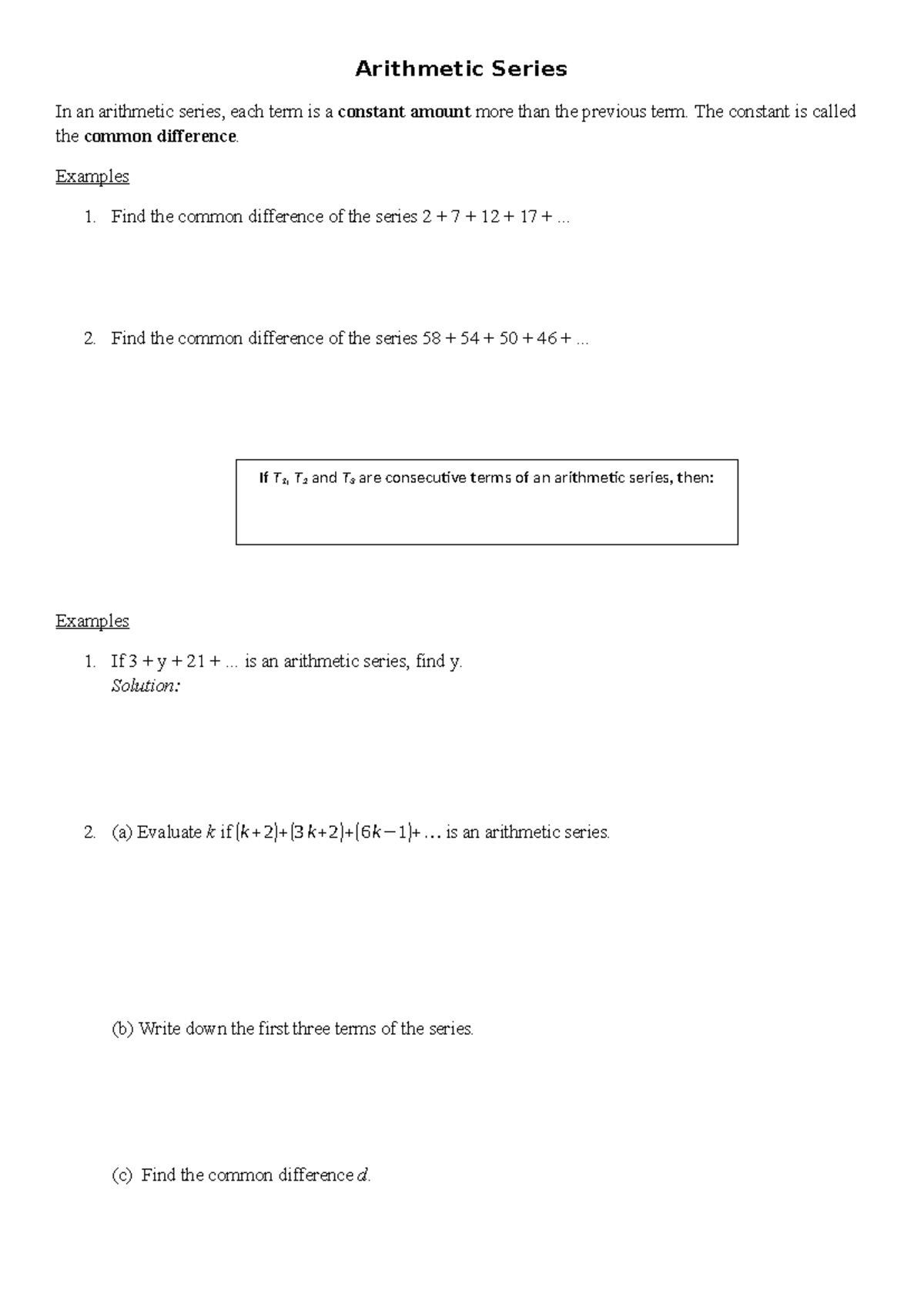 Arithmetic Series - enjoy it is very helpful - Arithmetic Series In an ...