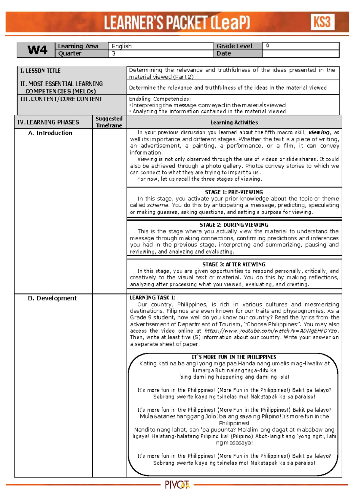 English-9-Q3-Week-4 - THis is goo notes wowowowowowow - W Learning Area ...