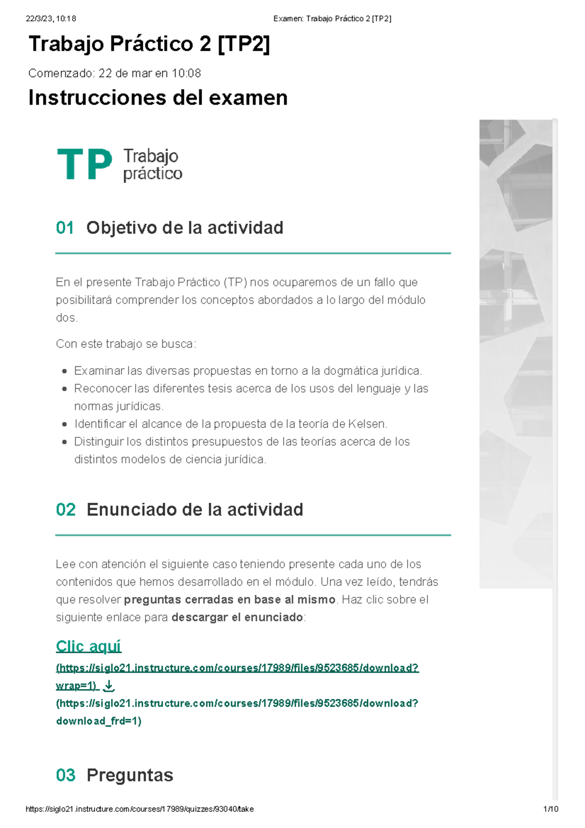 Introducción al derecho Trabajo Práctico 2 [TP2] 100% - Trabajo Práctico 2 [TP2] Comenzado: 22 ...