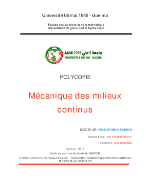 Exercices de MMC 3 - Mécanique des Milieux Continus Recueil d’exercices ...