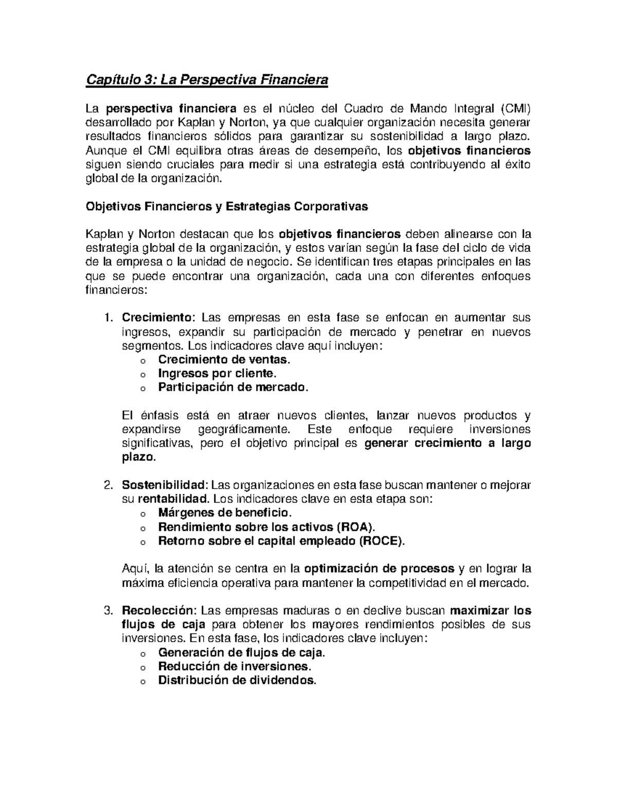 Resumen Kaplan y Norton - Capítulo 3: La Perspectiva Financiera La ...