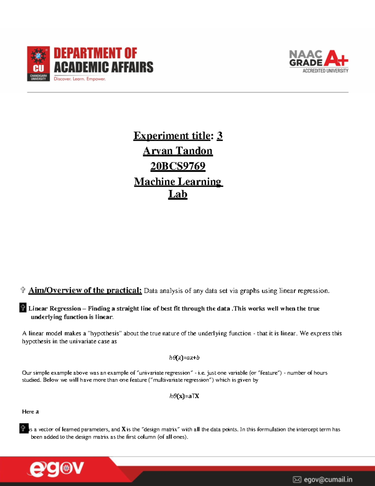 Machine Learning Worksheet Lab 3 - Experiment title: 3 Aryan Tandon ...