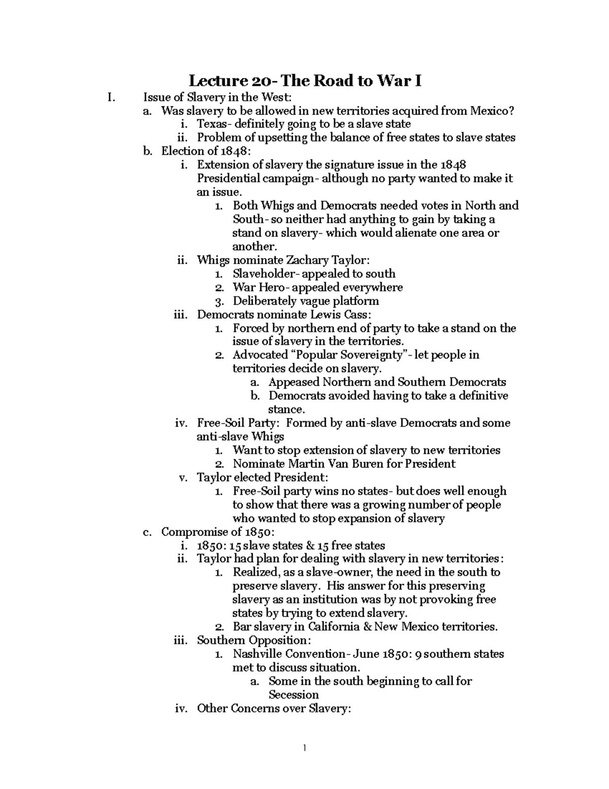 Lecture 20- The Road to War I (04-23)- outline - Lecture 20- The Road ...