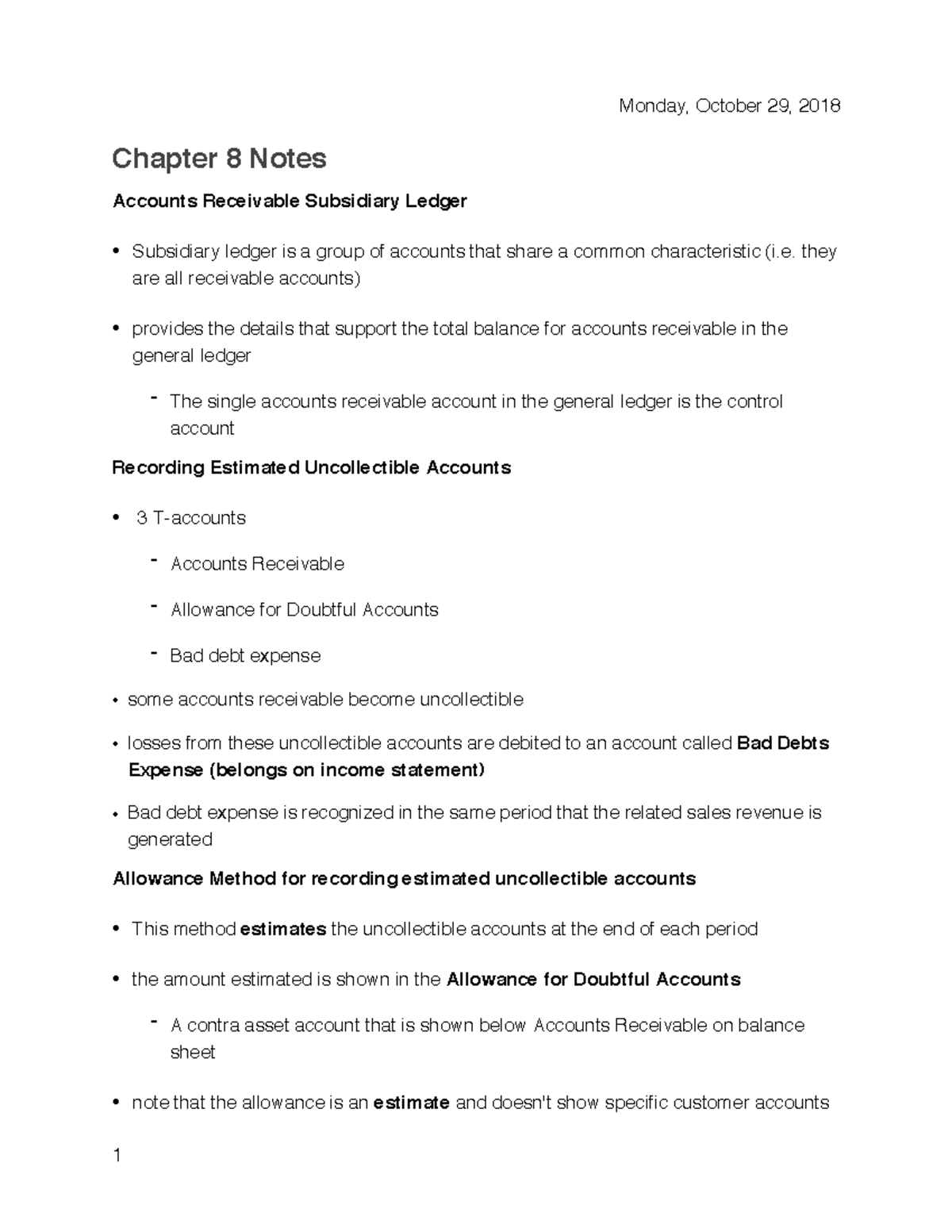 Chapter 8 notes - Chapter 8 Notes Accounts Receivable Subsidiary Ledger ...