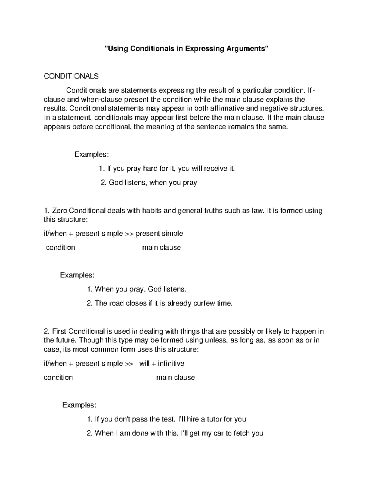 Purposive Communication - "Using Conditionals in Expressing Arguments ...