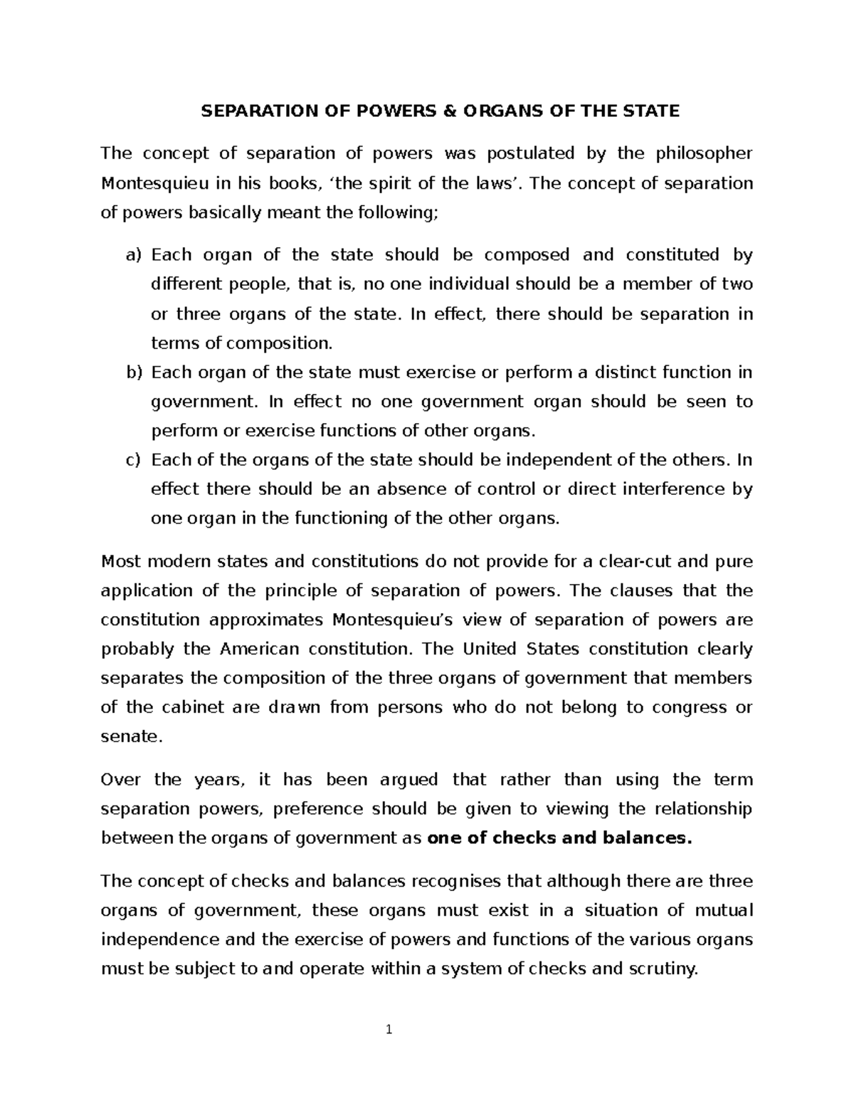 Organ of the State and Separation of Powers - SEPARATION OF POWERS ...