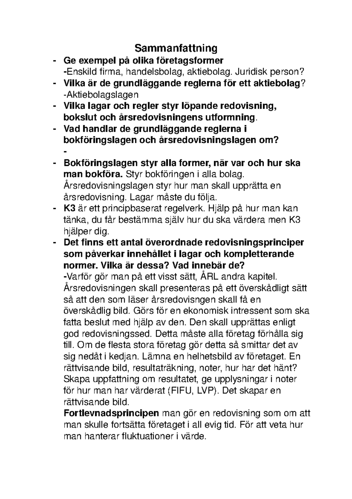 Sammanfattning - föreläsningsanteckningar 10 - Sammanfattning Ge ...