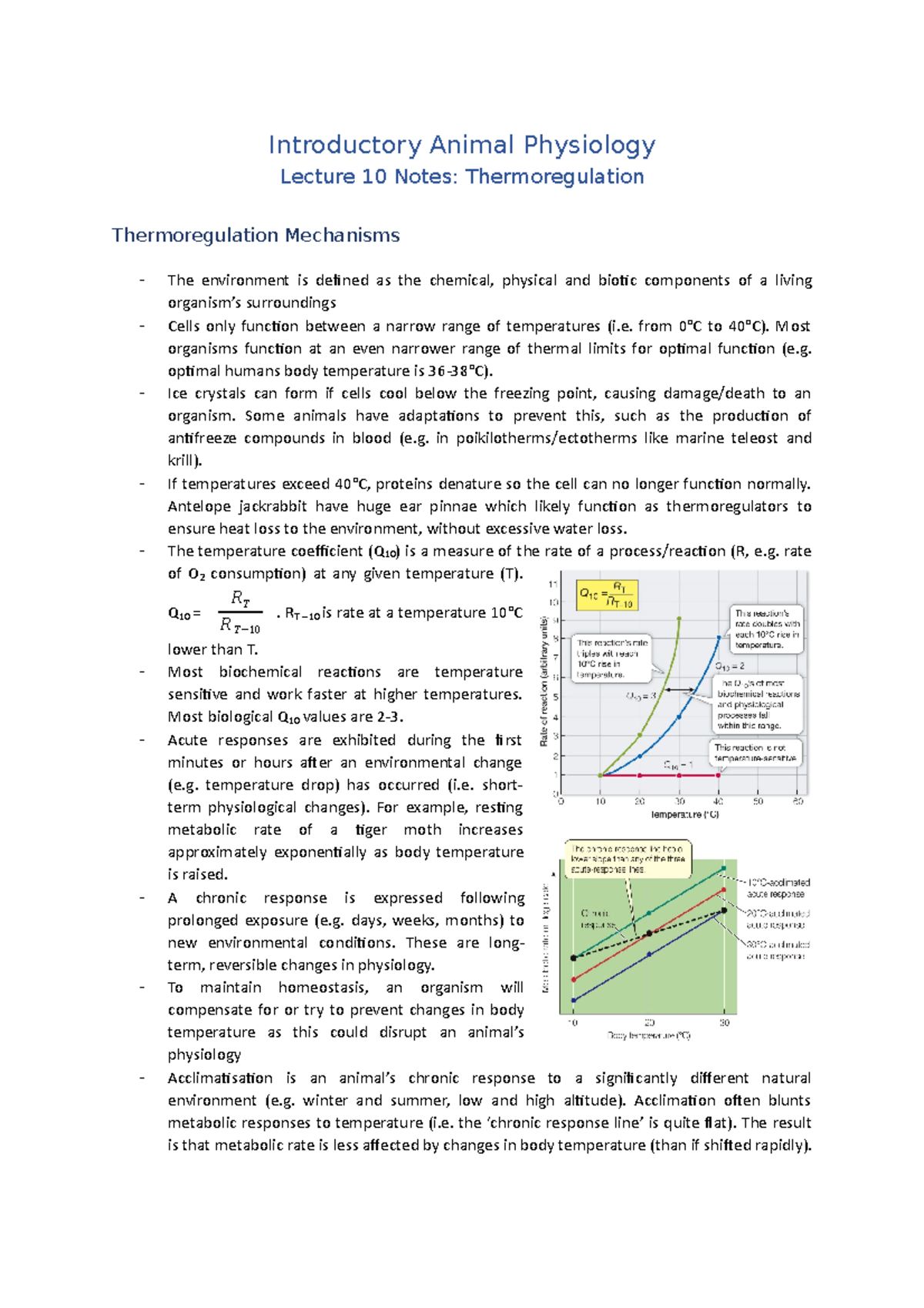 Lecture 10 Notes (Thermoregulation) - Introductory Animal Physiology ...