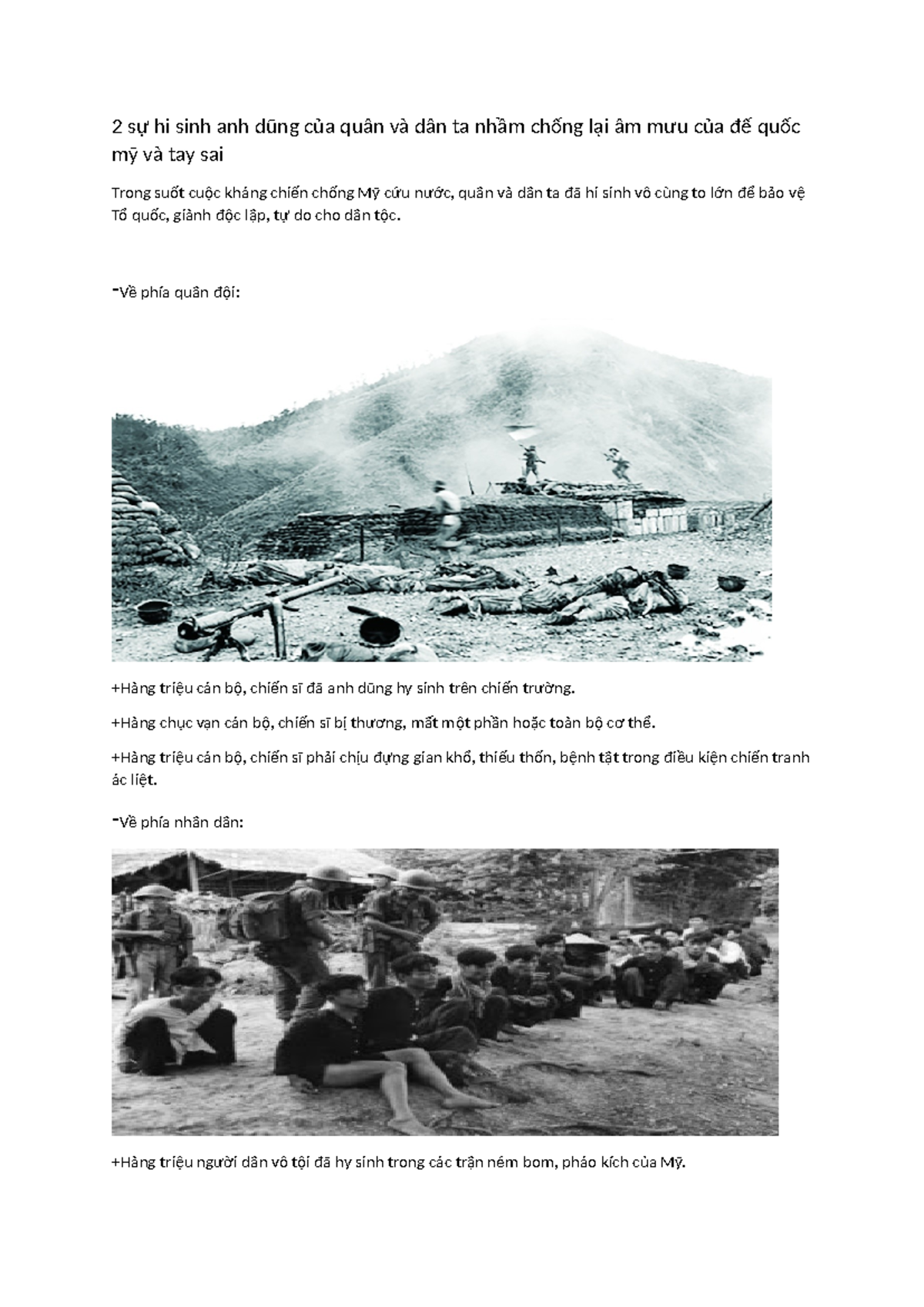 2 sự hi sinh anh dũng của quân và dân ta nhầm chống lại âm mưu của đế ...