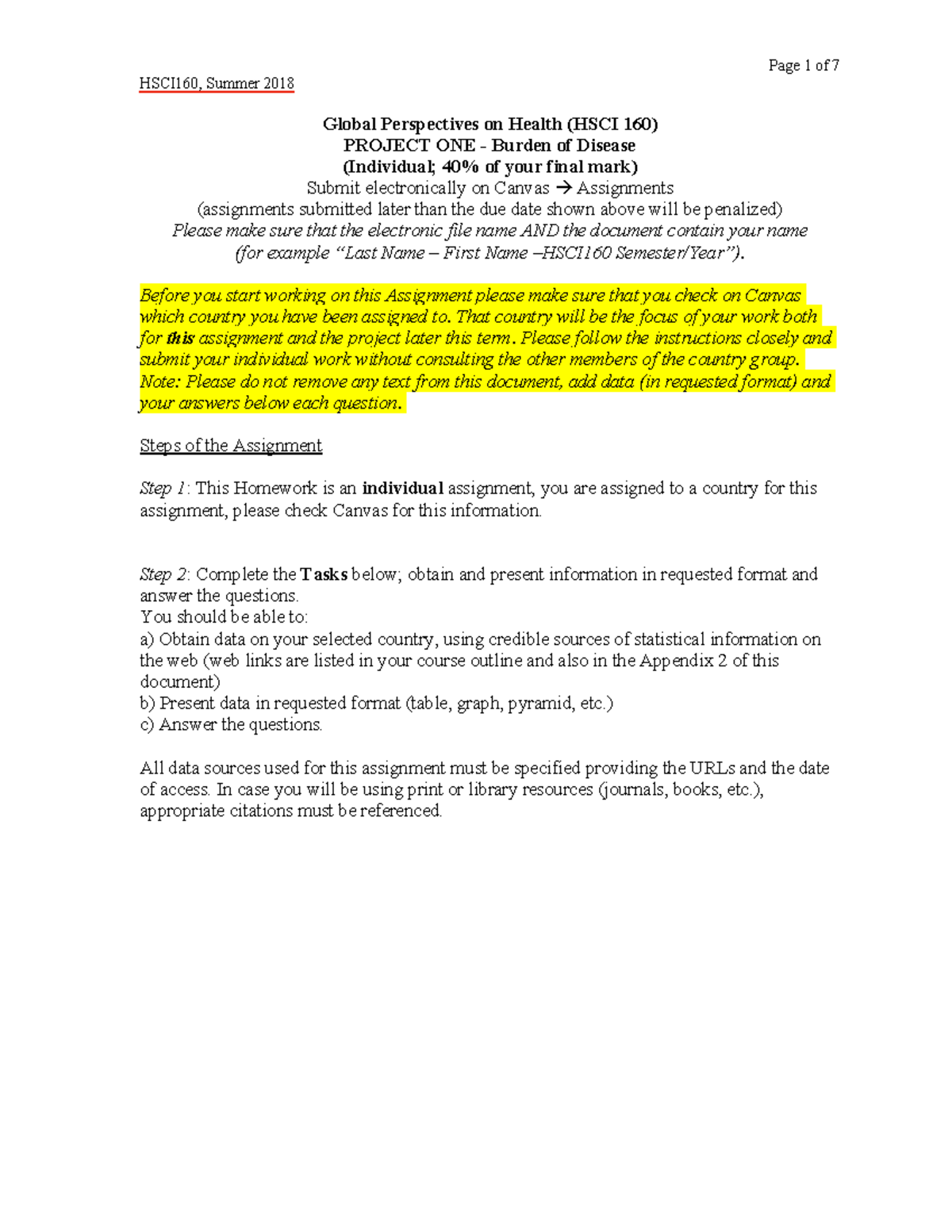 Project One Burden of Disease 2023 final - HSCI160, Summer 2018 Global ...