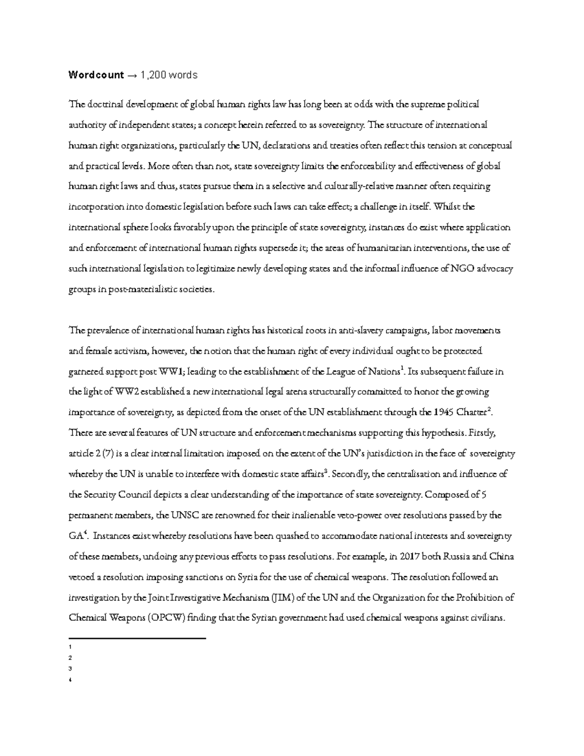 Global Human Rights midterm essay - Wordcount → 1,200 words The ...