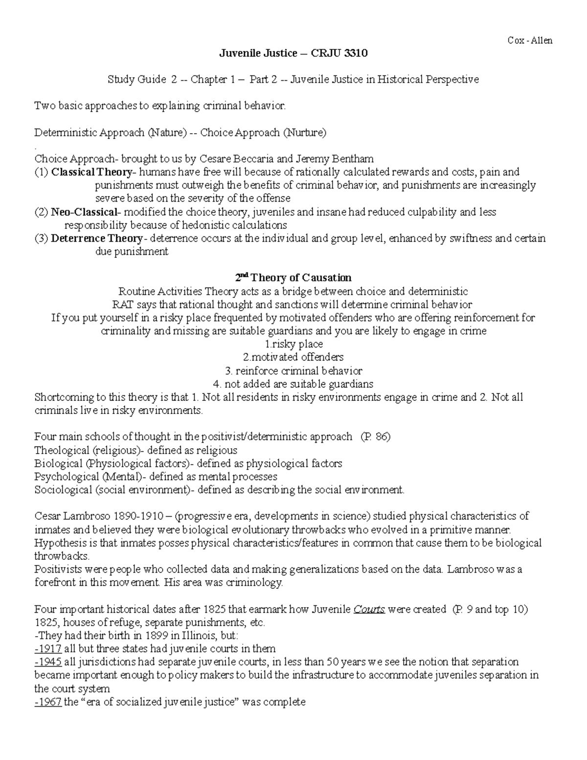Study Guide Lecture Ch1 P2 - Historical Perspective - Cox - Allen ...