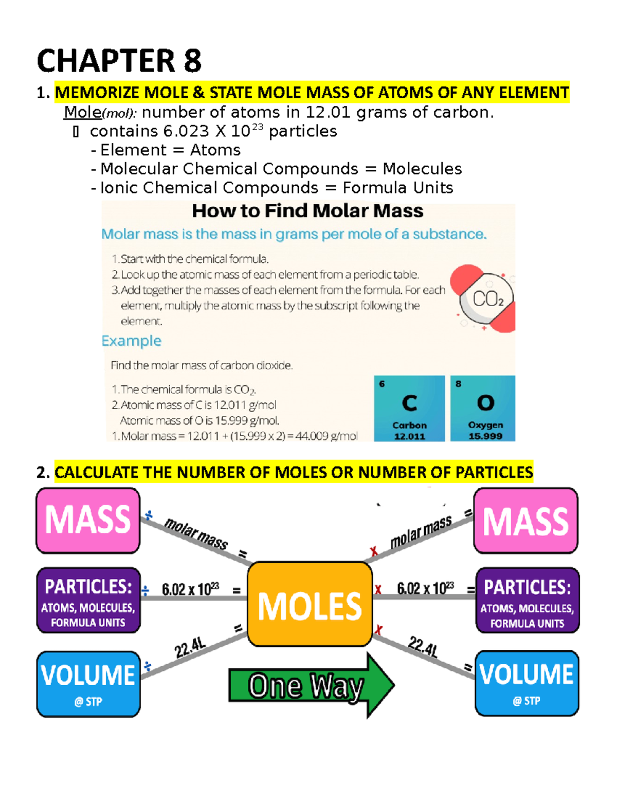 Chapter 8 - Lecture Notes - CHAPTER 8 1. MEMORIZE MOLE & STATE MOLE ...