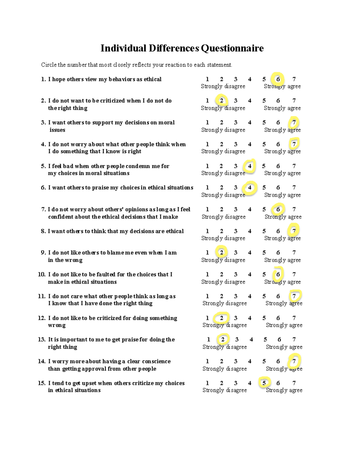 Moral App Scale - Individual Differences Questionnaire Circle the ...