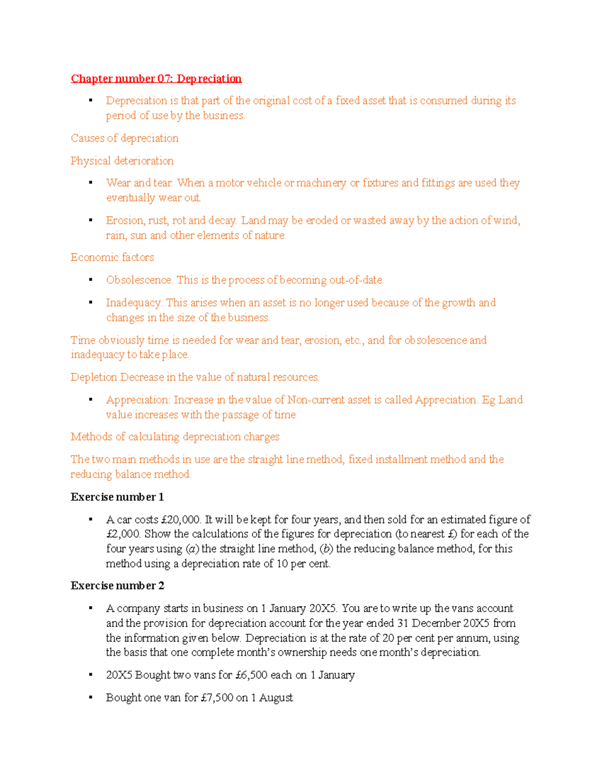 Complete notes for Accounting - Chapter number 07: Depreciation ...