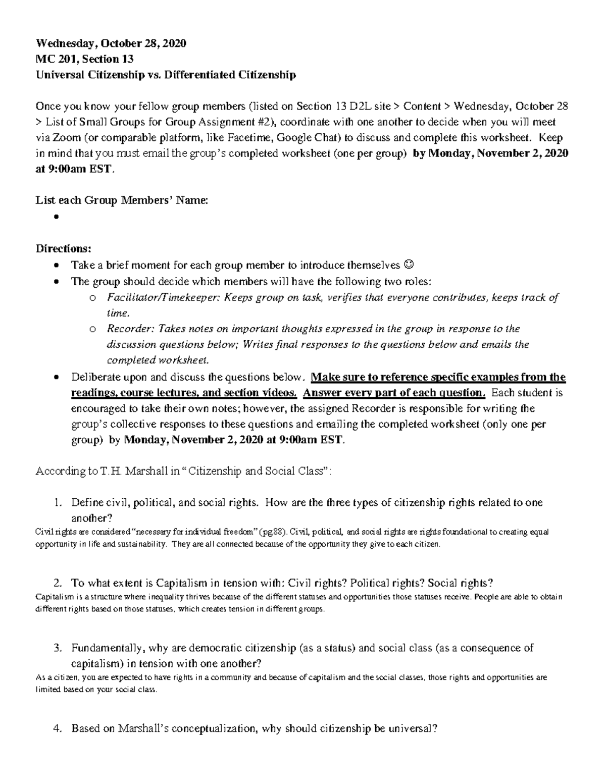 Group Assignment 2 Worksheet.MC 201 WORD Document - Wednesday, October ...