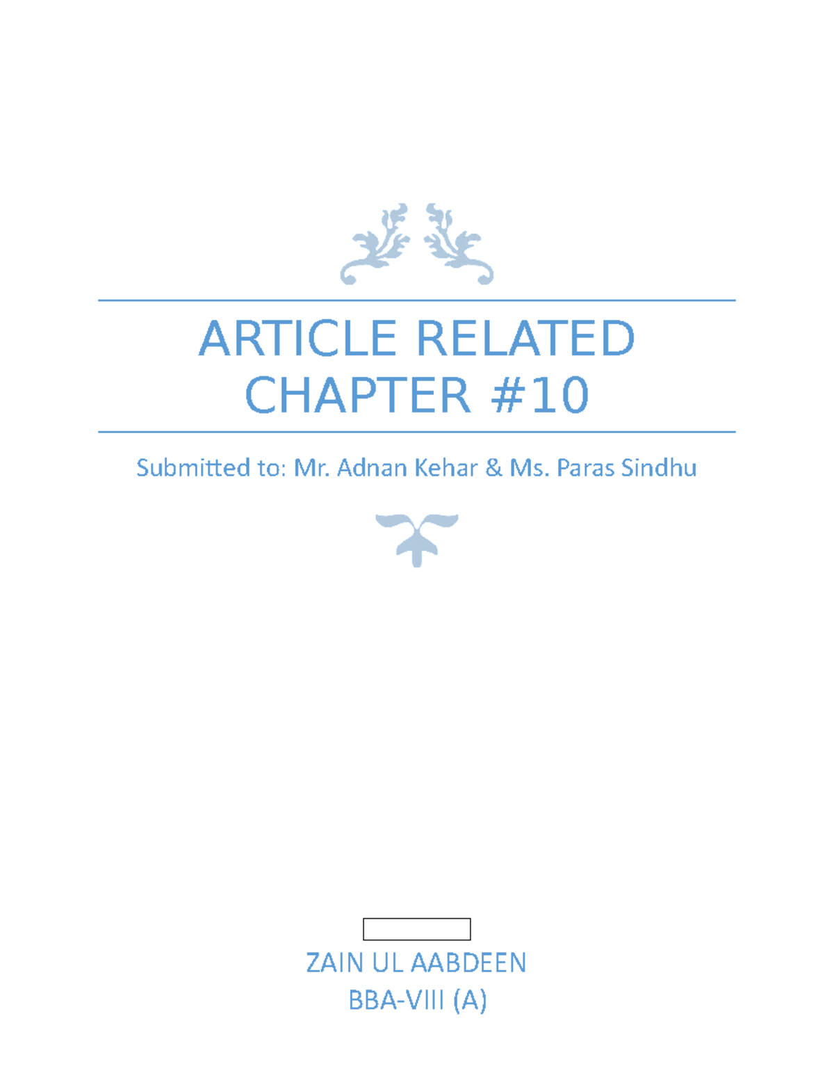 Article Related Chapter 10 - ARTICLE RELATED CHAPTER Submitted to: Mr ...