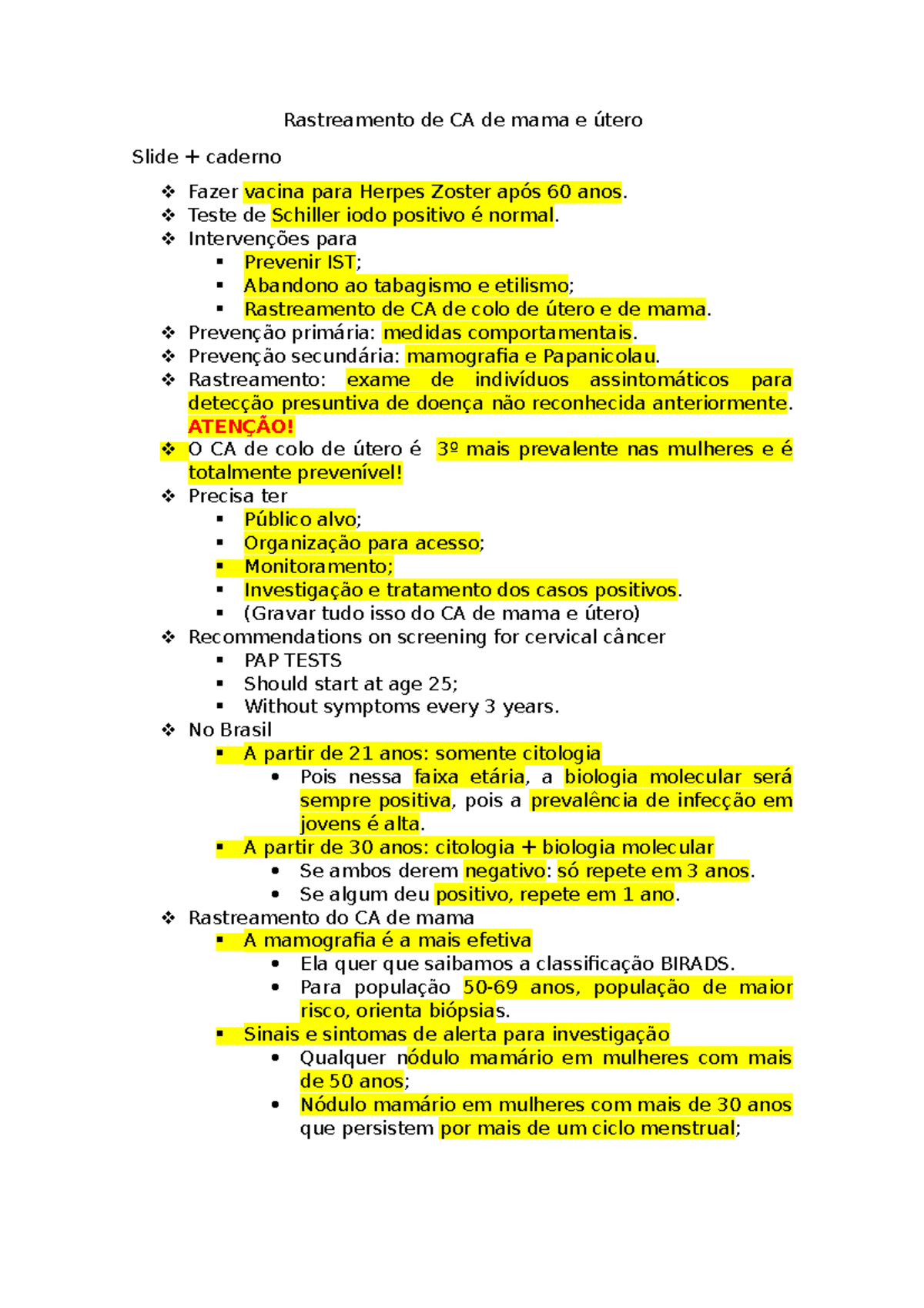 Rastreamento de CA de mama e útero - Teste de Schiller iodo positivo é ...