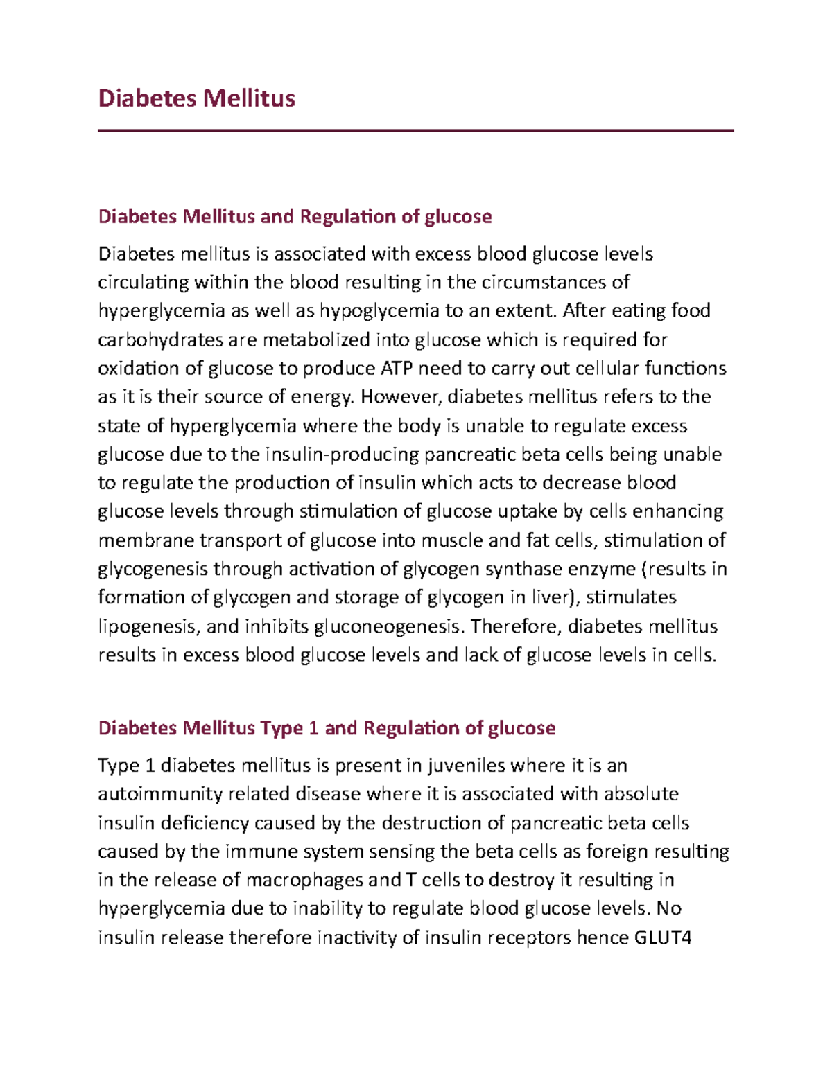 Diabetes Mellitus Vague notes Pathophysiology - Diabetes Mellitus ...